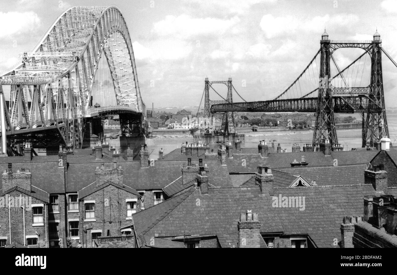 Runcorn, Runcorn Bridge and the Transporter Bridge c1961 Stock Photo ...