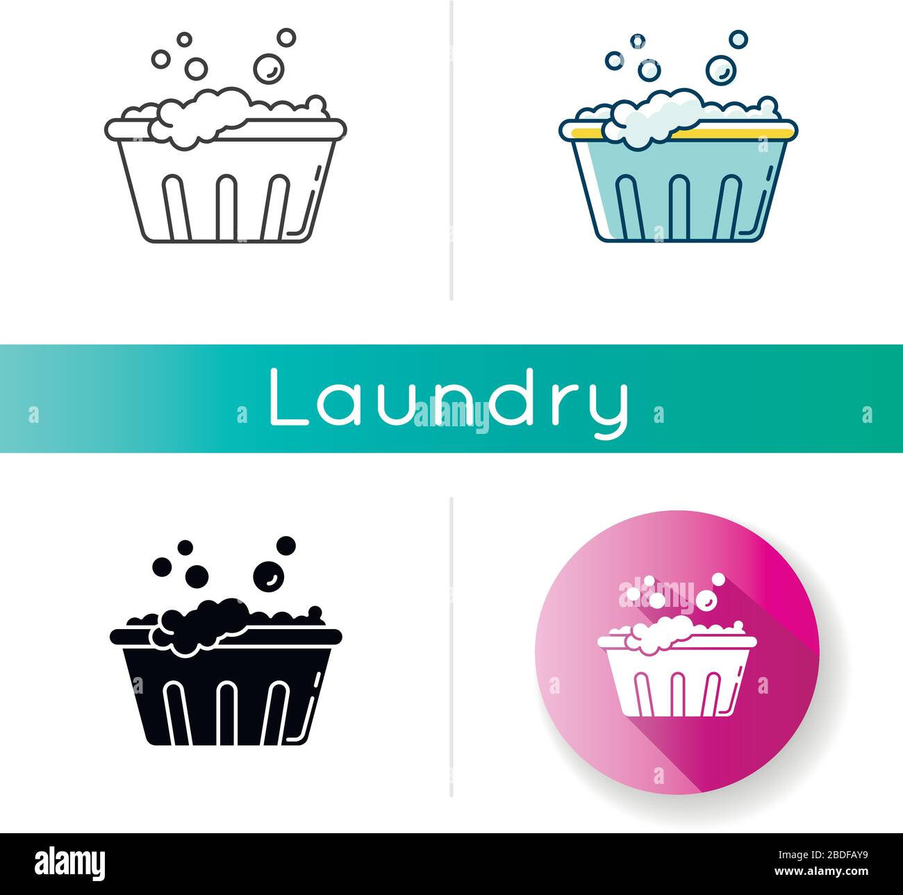 Handwash icon. Soaking laundry, wash basin with foam, hand washing ...