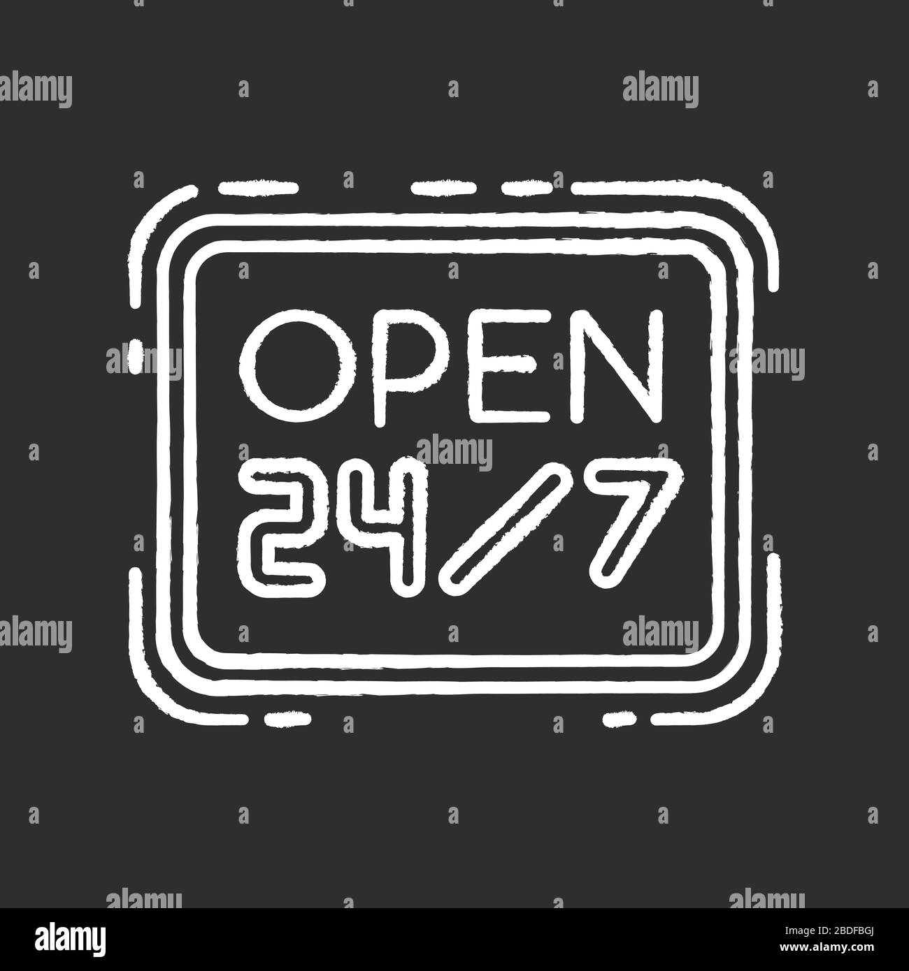 Open 24 7 hours chalk white icon on black background. Twenty four seven ...