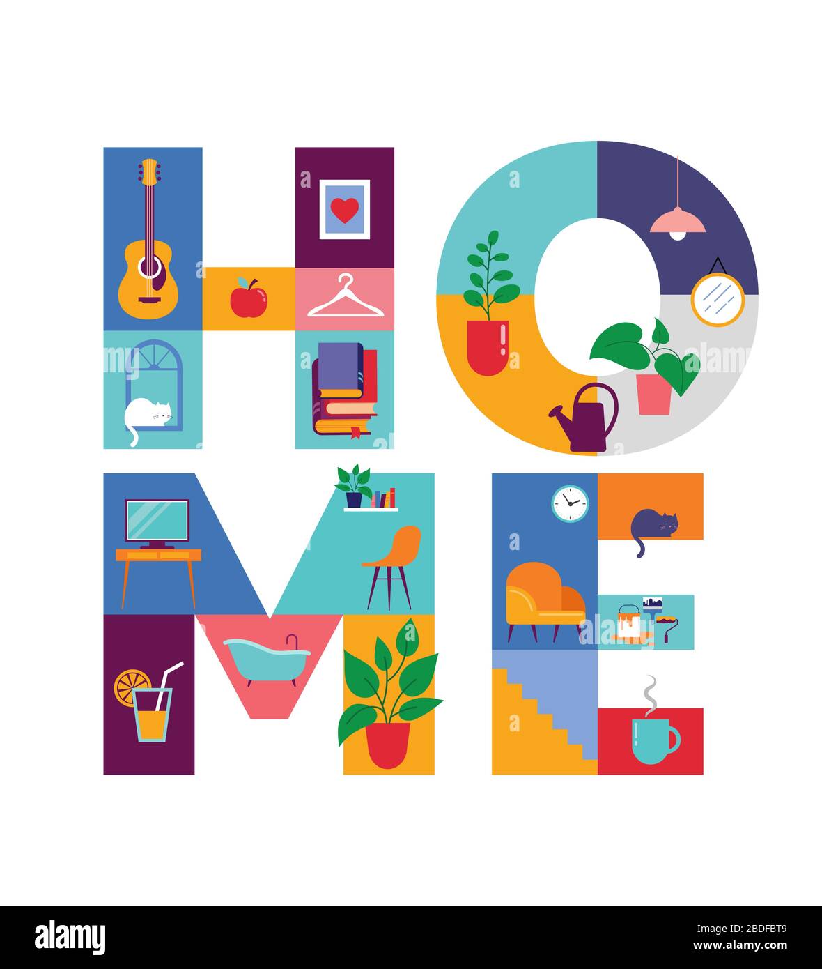 Stay at home, concept design. Different types of people look out and ...