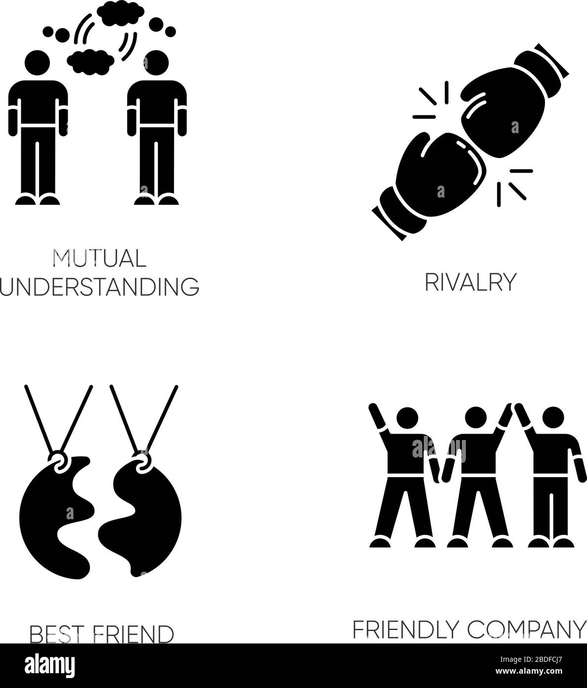 Friendship types black glyph icons set on white space. Mutual ...
