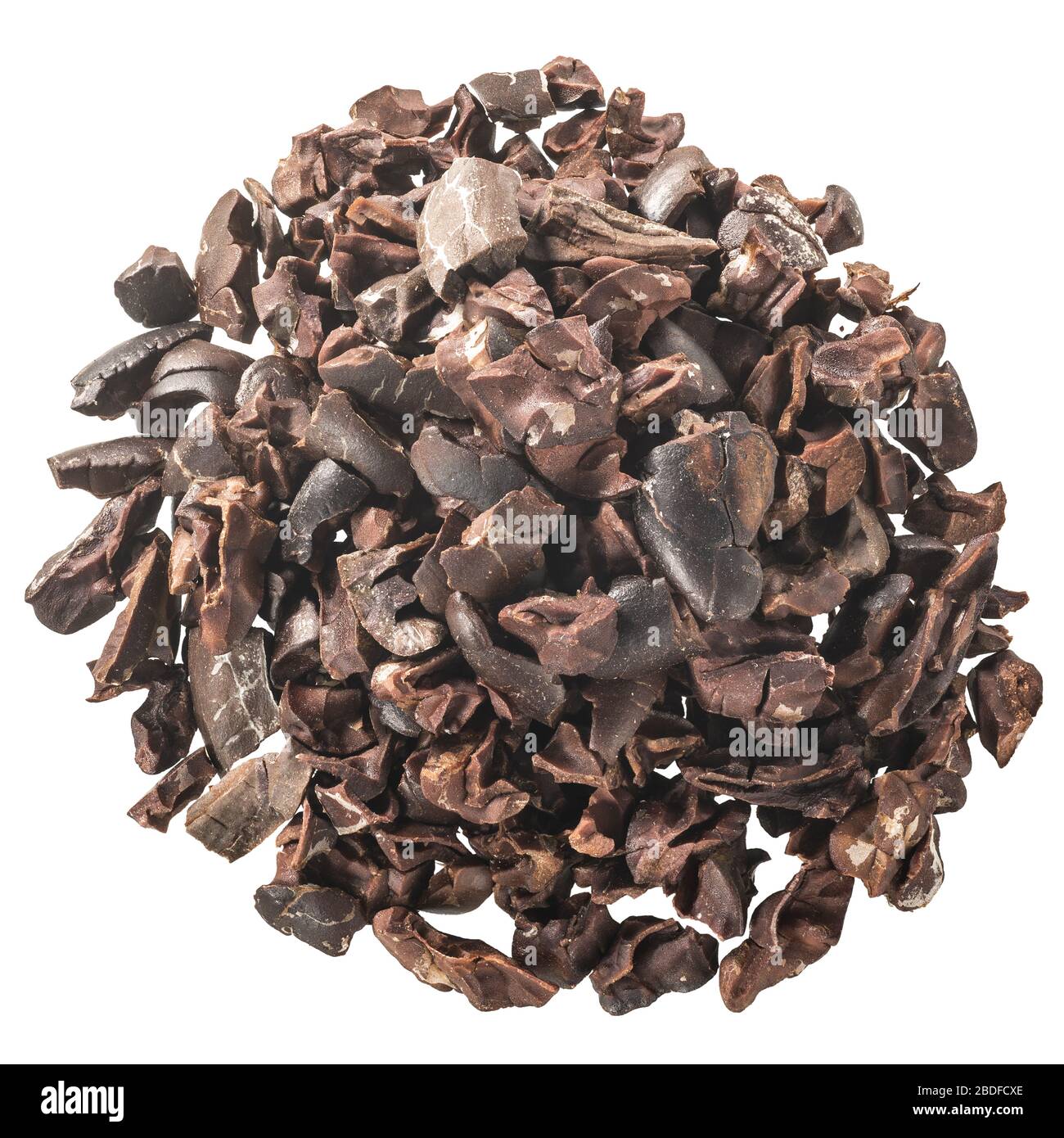 Cacao nibs, a pieces of broken cocoa beans isolated, pile of, top view ...