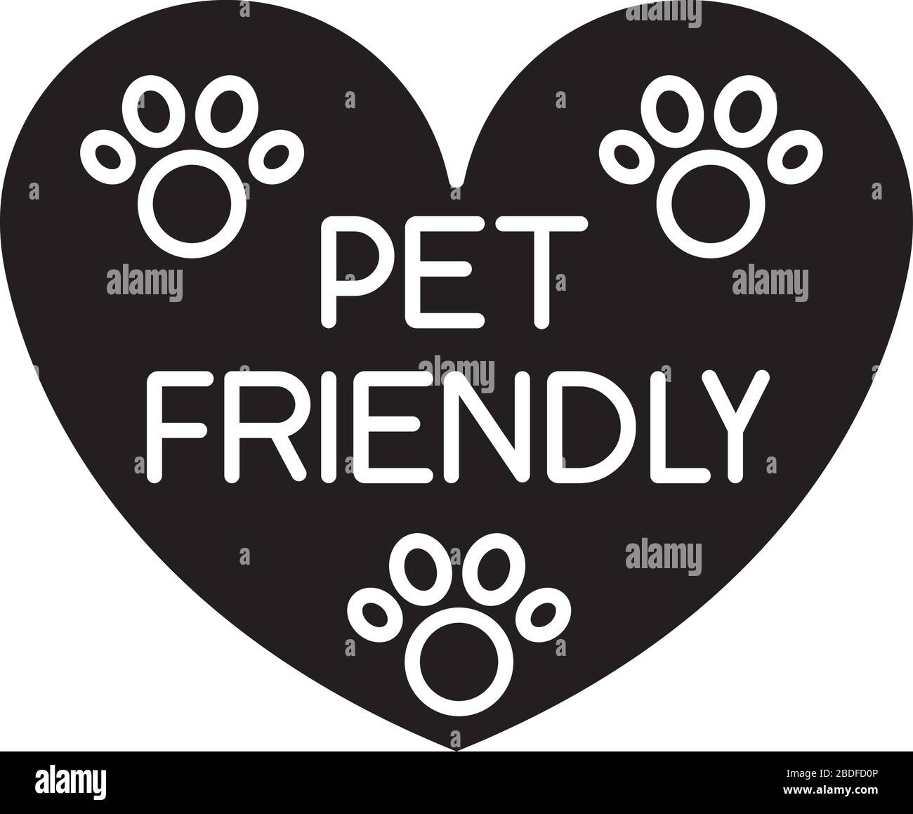 Pet friendly area sign black glyph icon. Grooming salon heart shaped ...