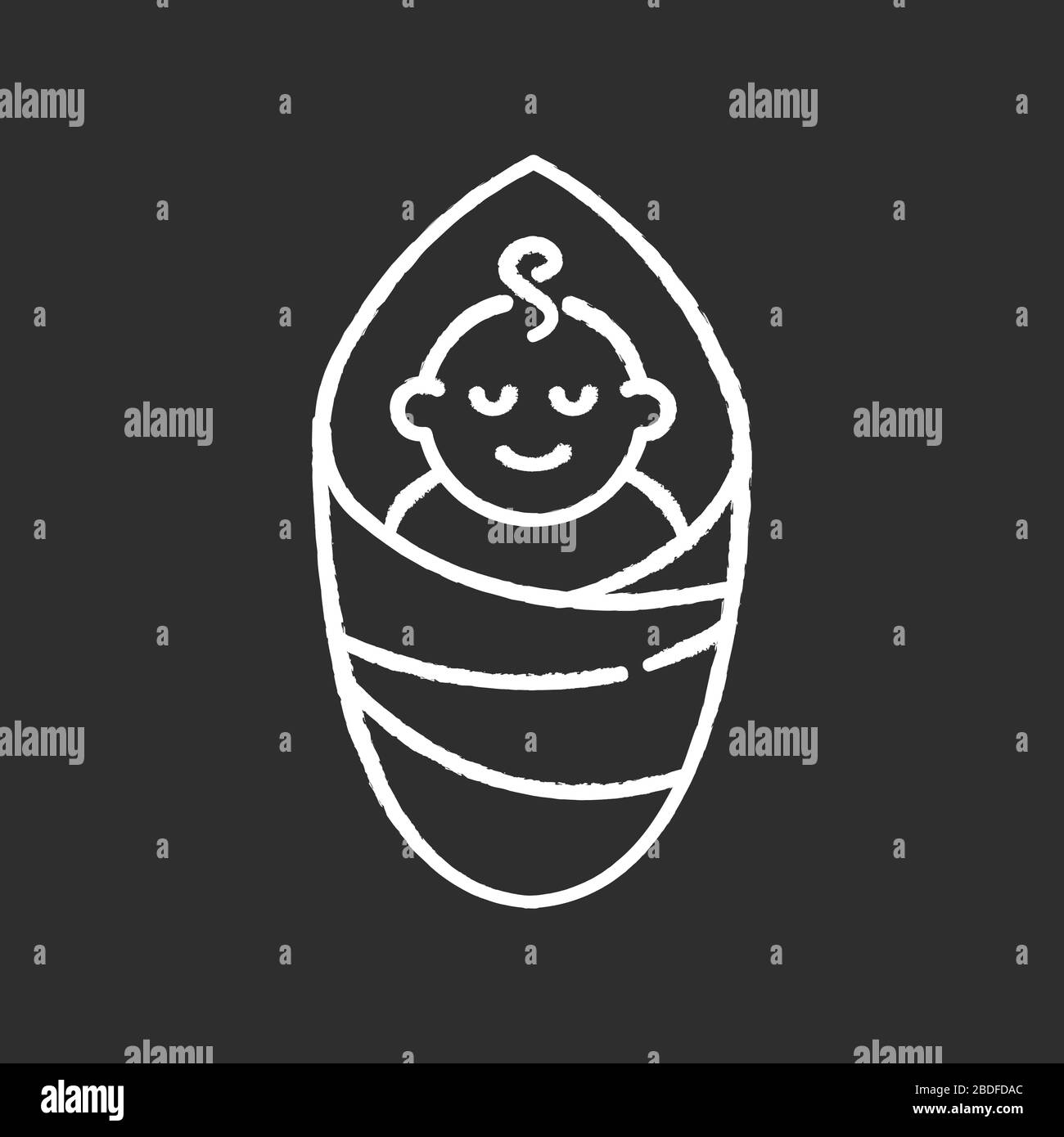 Baby chalk white icon on black background. Newborn in diaper. Infant ...