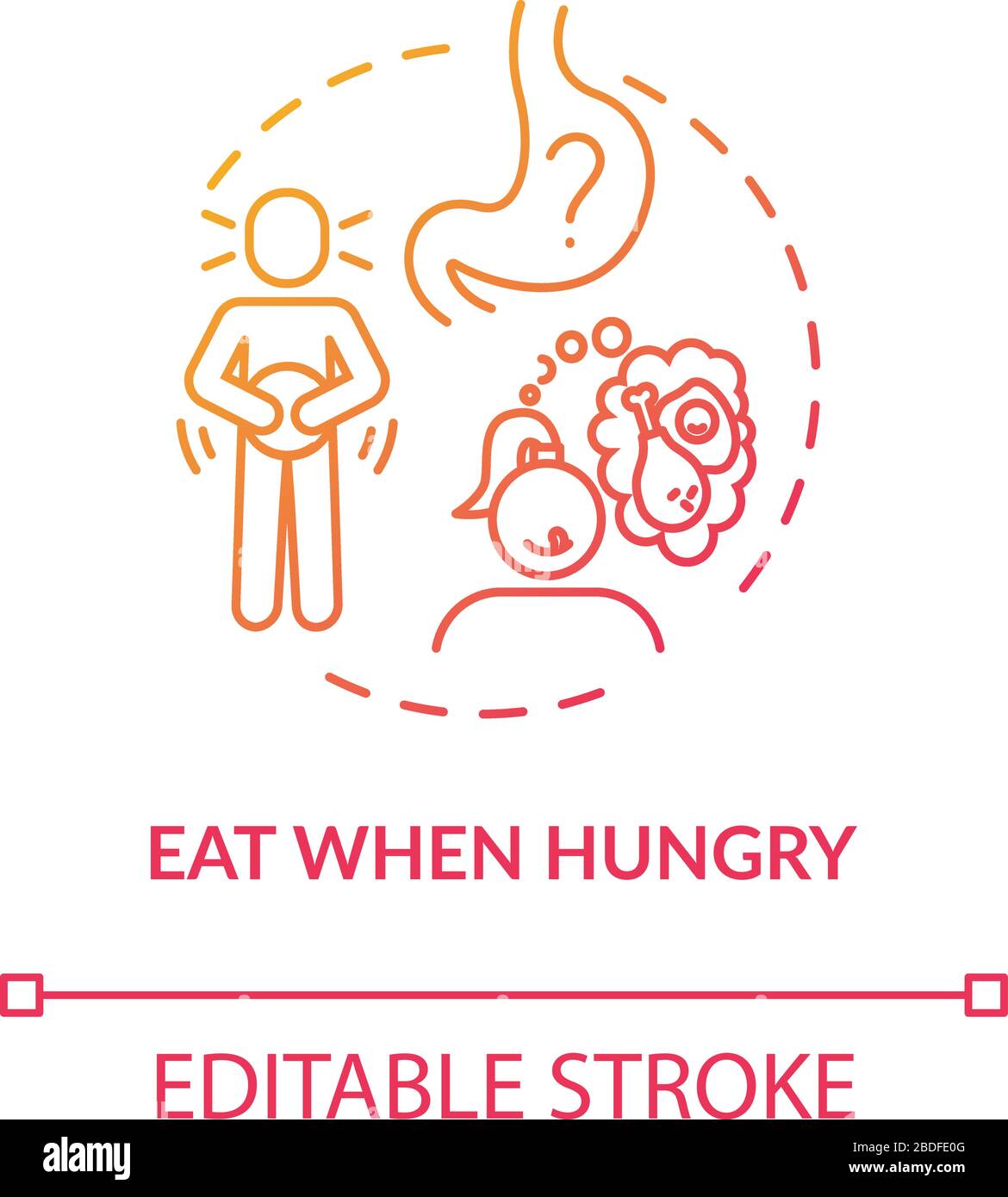 Eat when hungry concept icon. Conscious nutrition, mindful eating idea ...