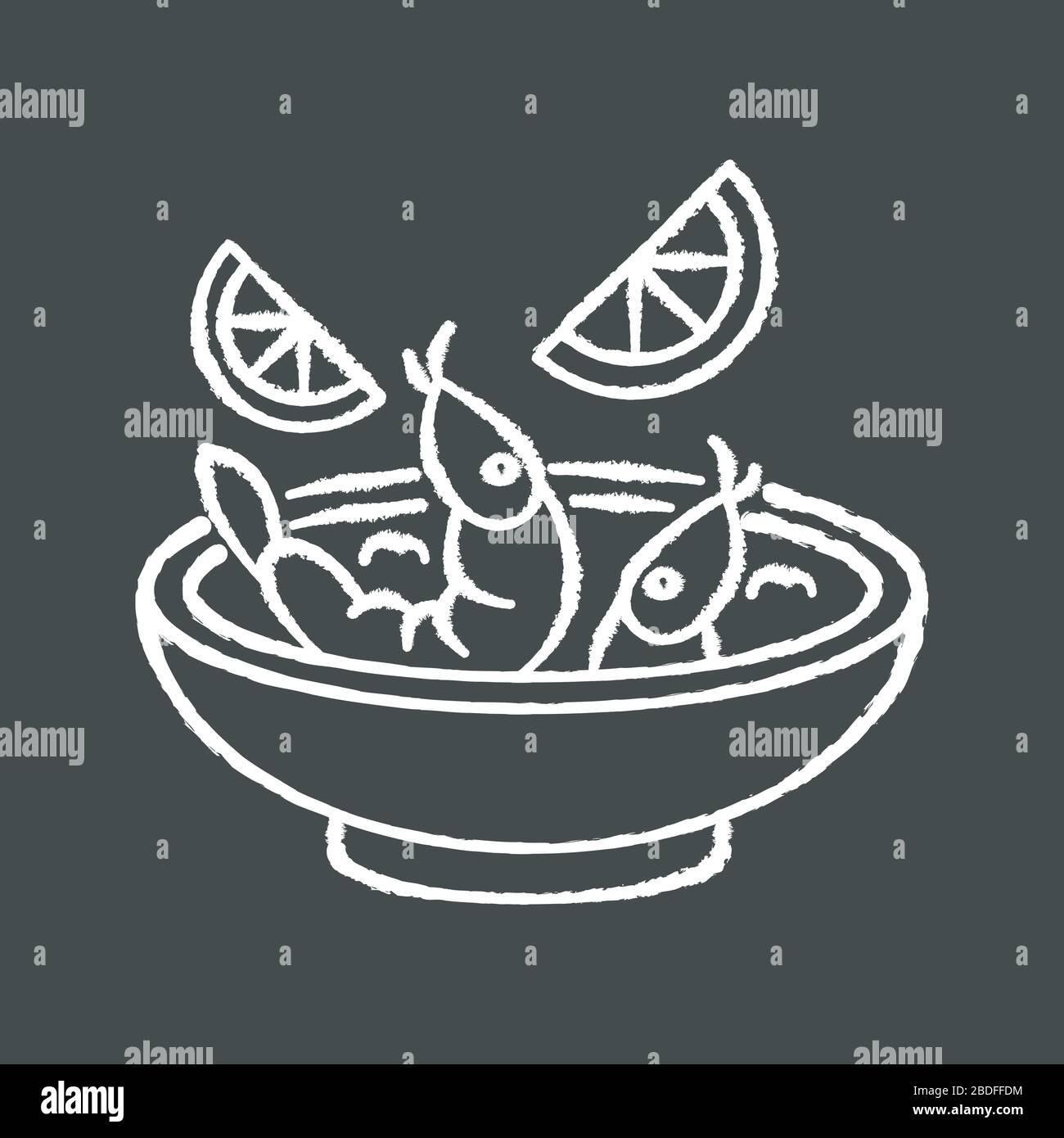 Ceviche chalk white icon on black background. Peruvian national dish ...