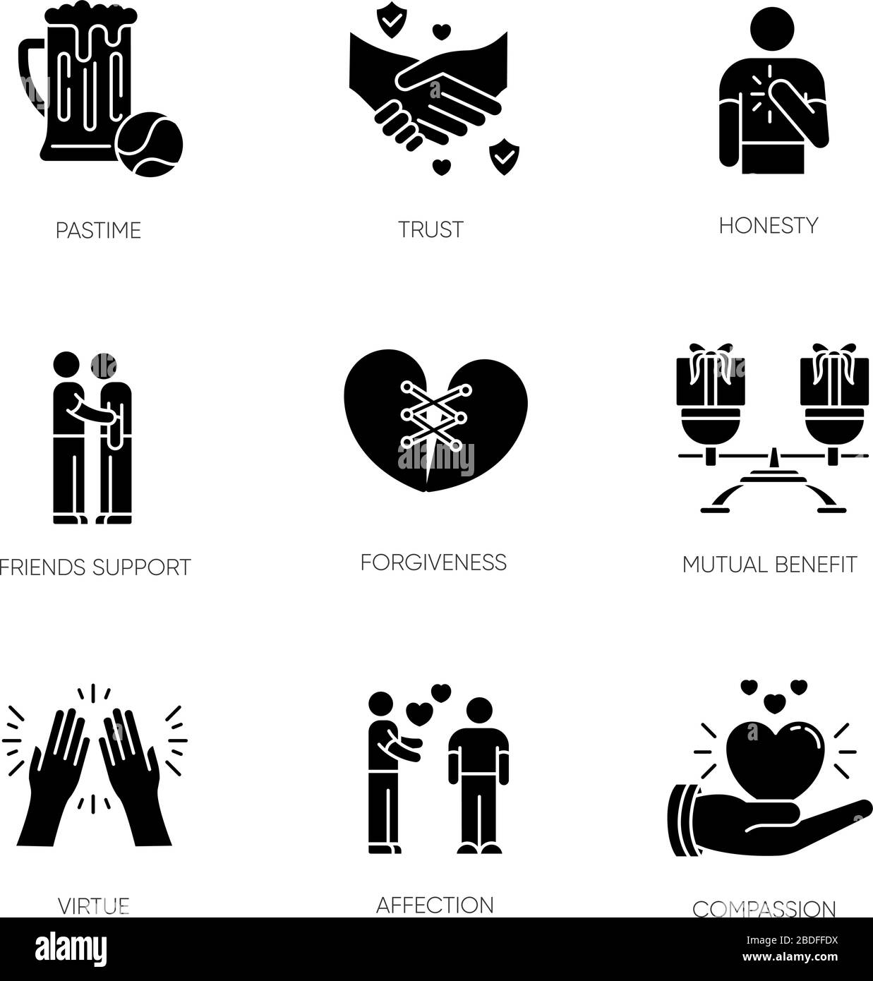 Friends relationship black glyph icons set on white space. Social ...