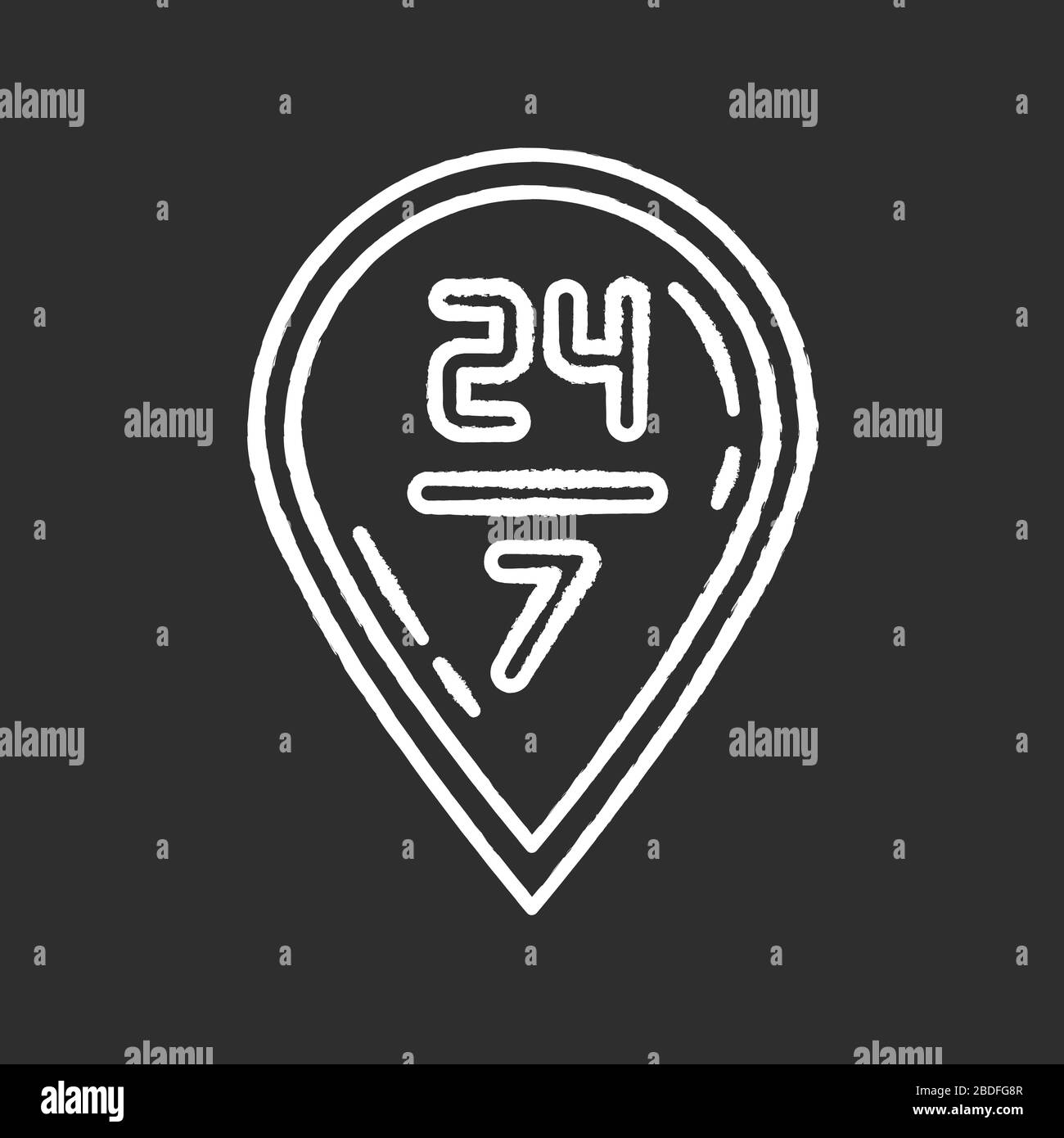 24 7 delivery chalk white icon on black background. Twenty four seven ...