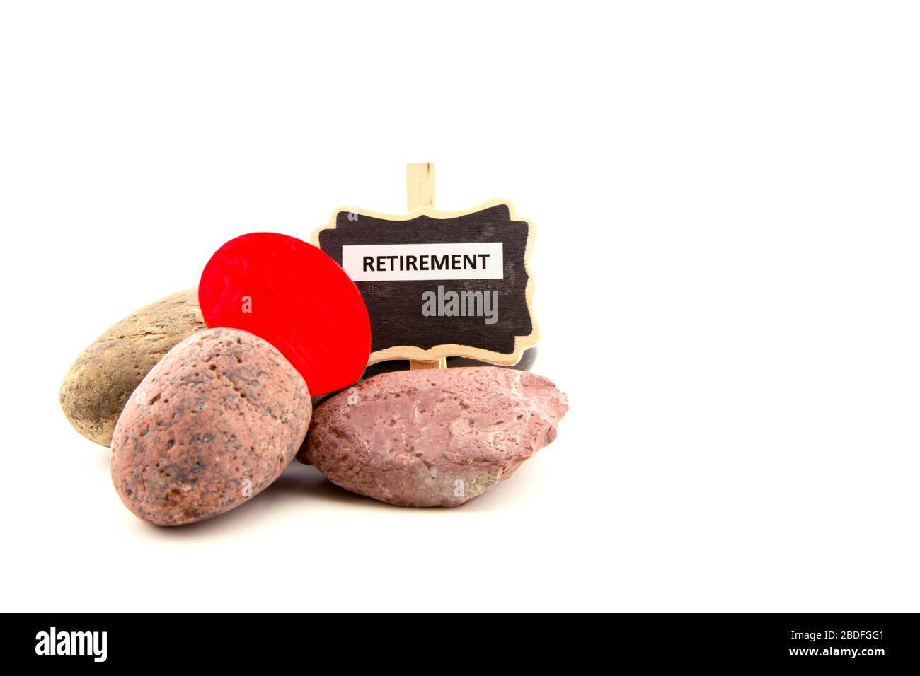 In peril retirements reflected in red nest egg, on the rocks symbol of ...