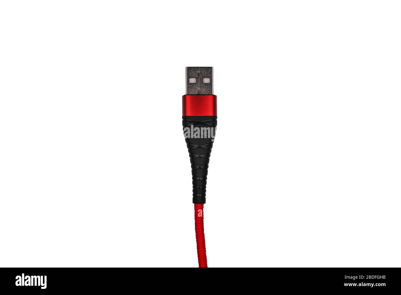 Red USB cable isolated on a white background. A wire for smartphones ...