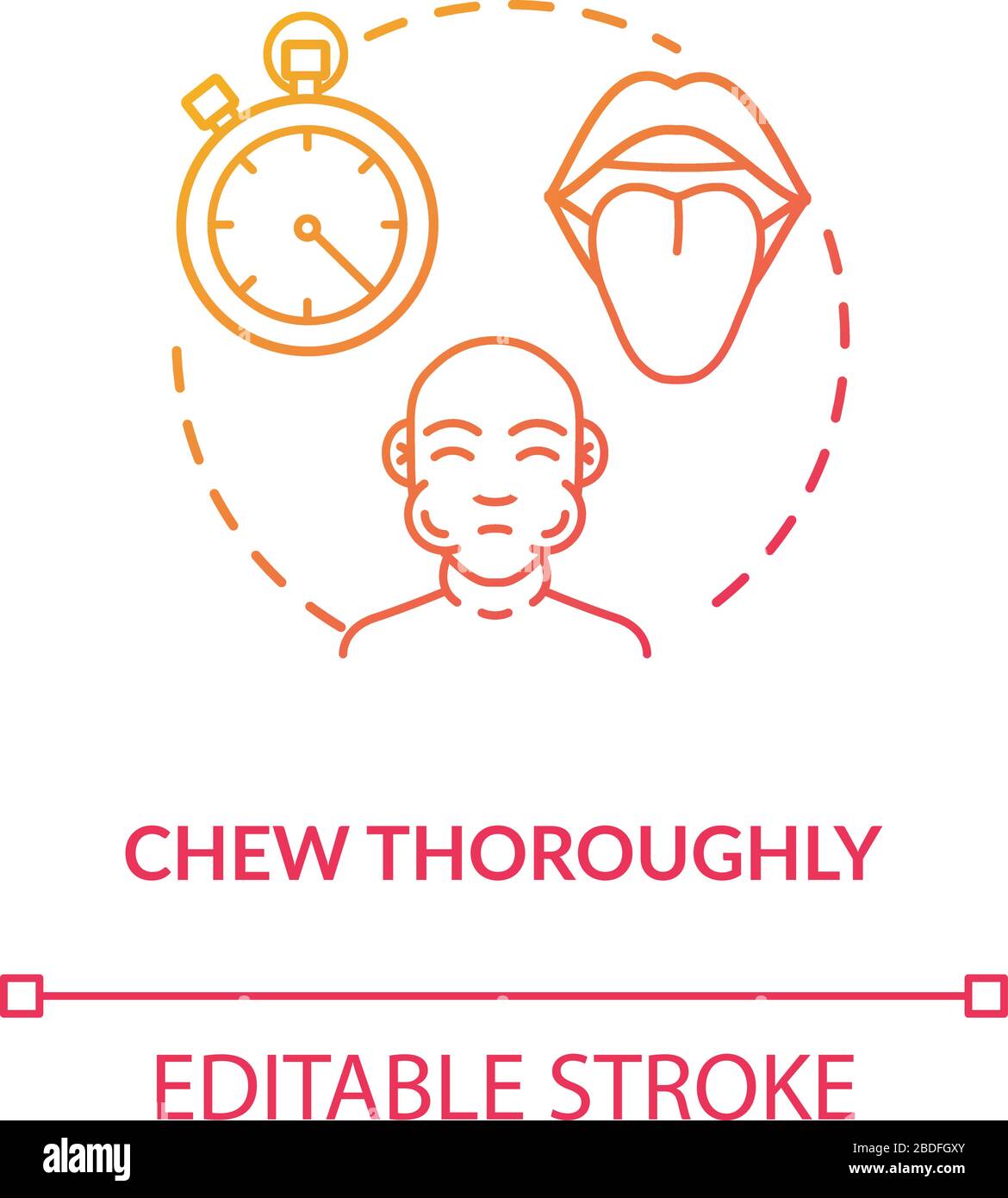 Chew thoroughly concept icon. Conscious nutrition, mindful eating idea ...