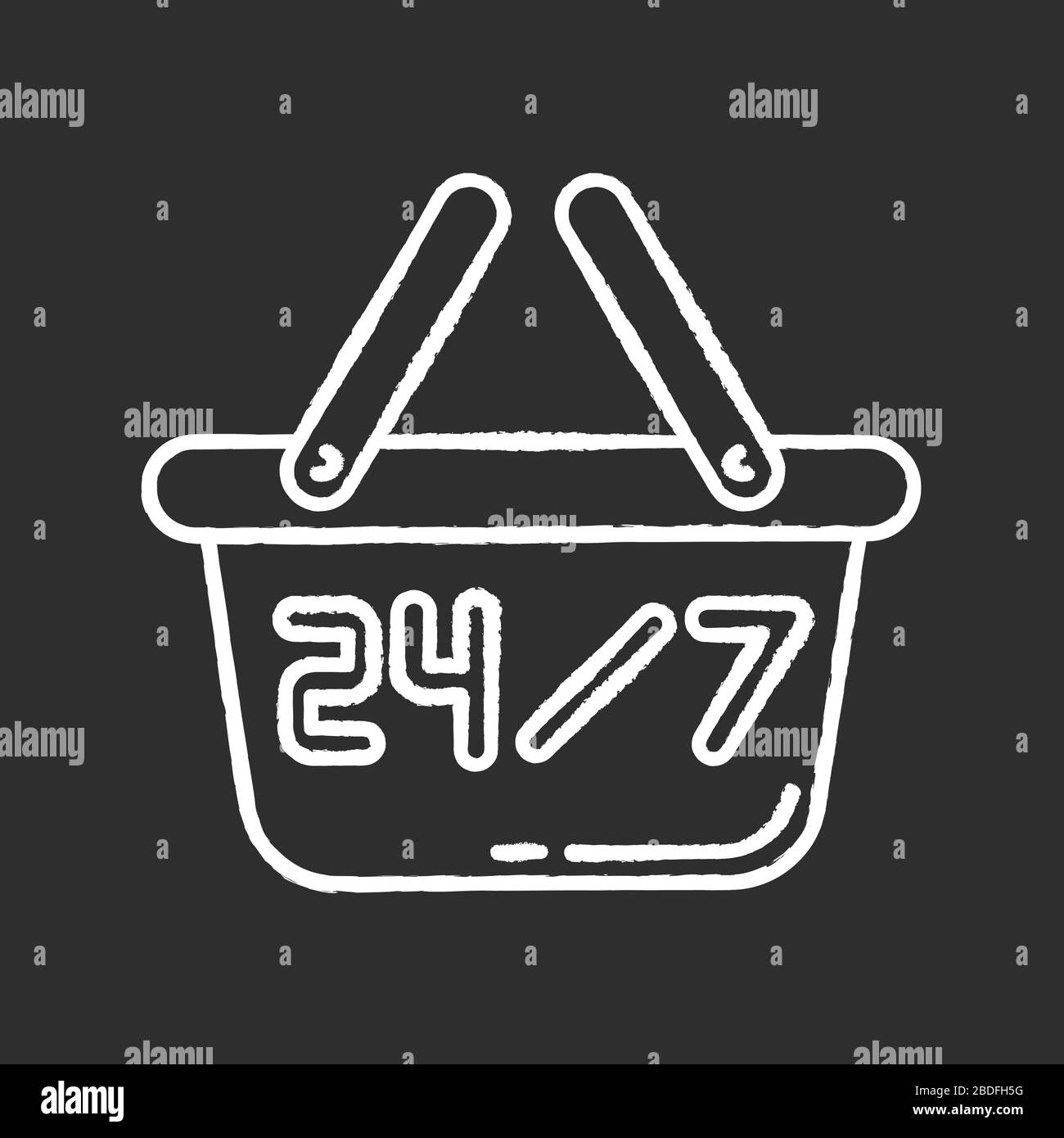 24 7 hours store chalk white icon on black background. Twenty four ...