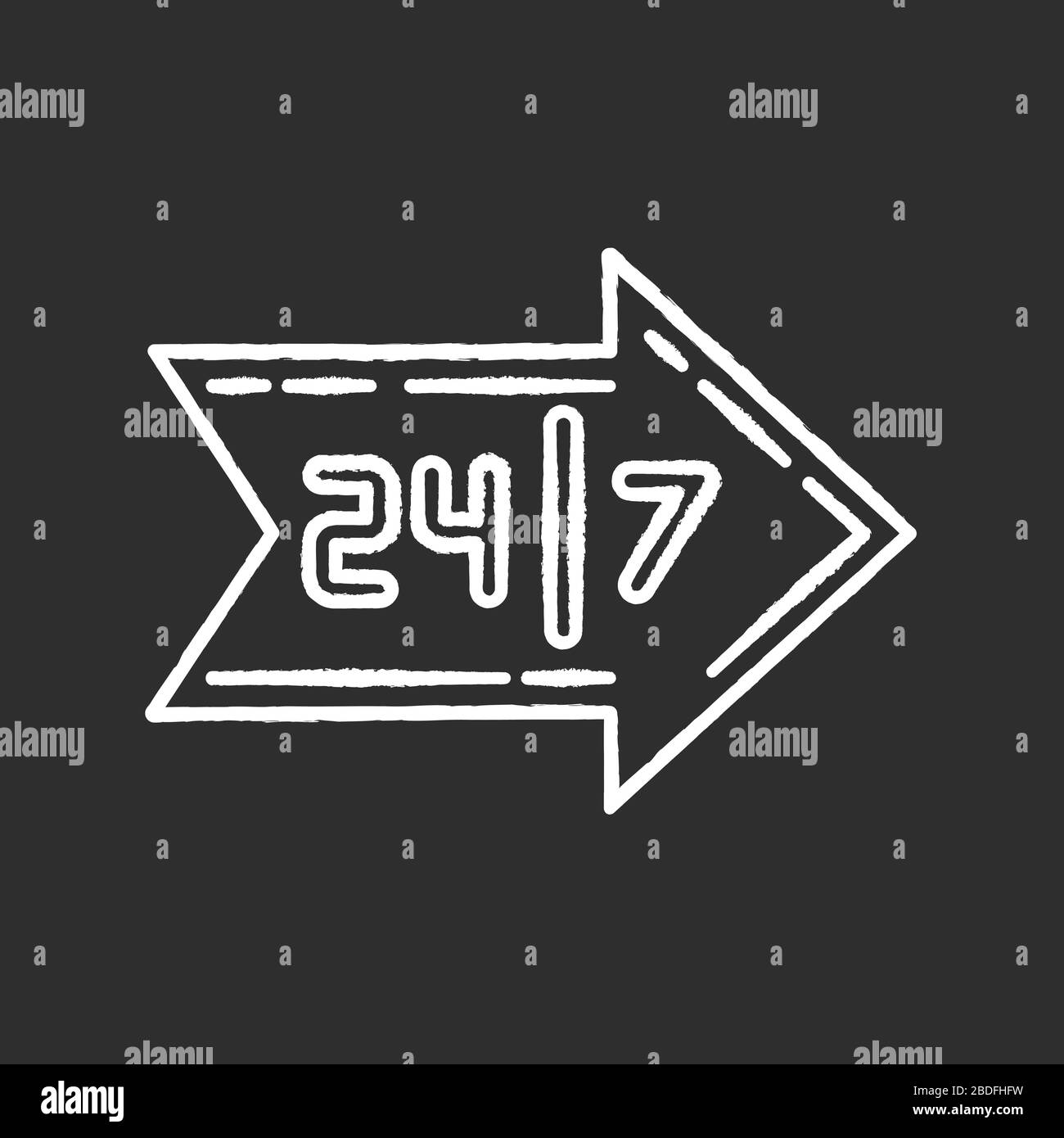 Arrow sign chalk white icon on black background. Around the clock ...