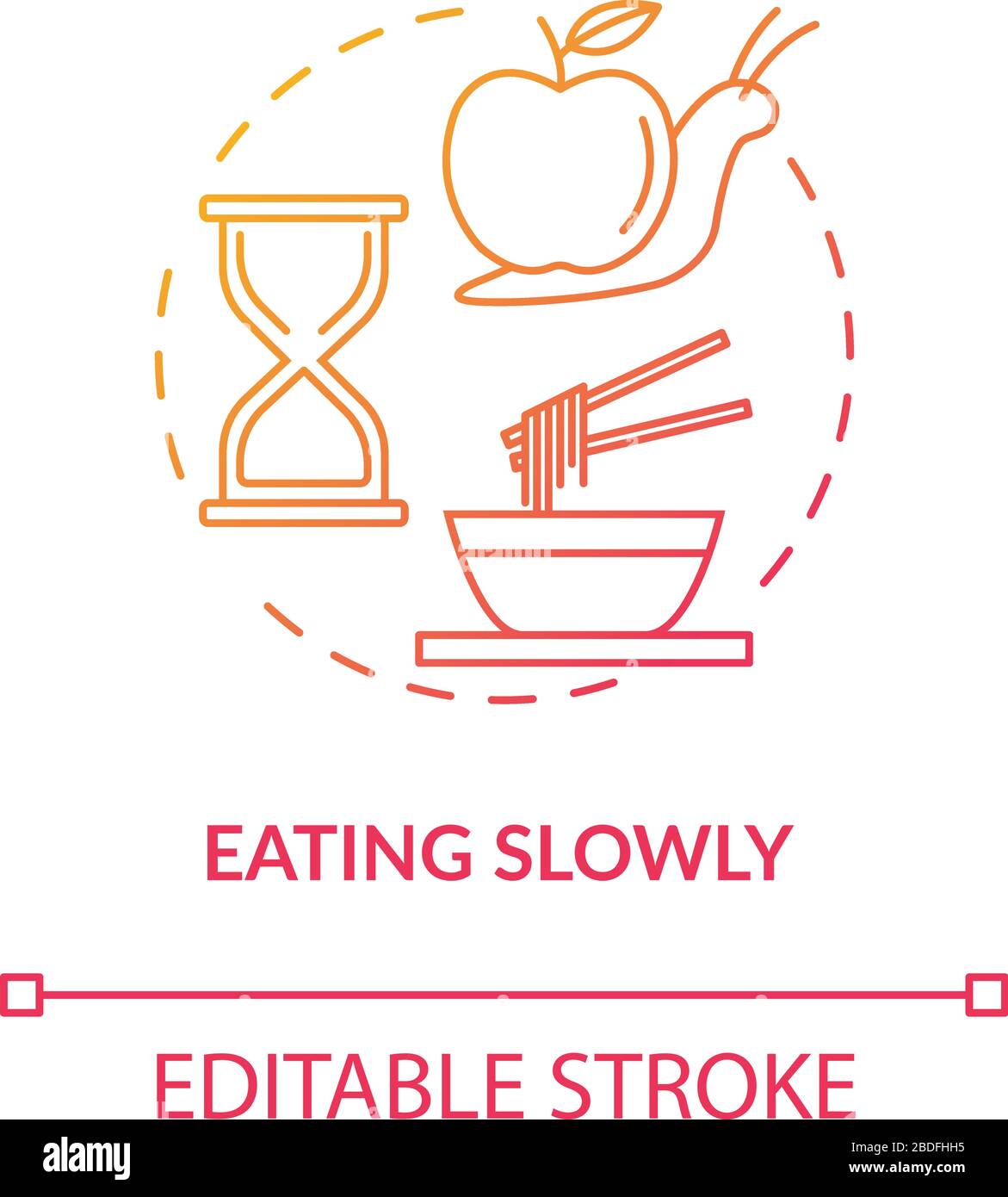 Eating slowly concept icon. Mindful nutrition idea thin line ...