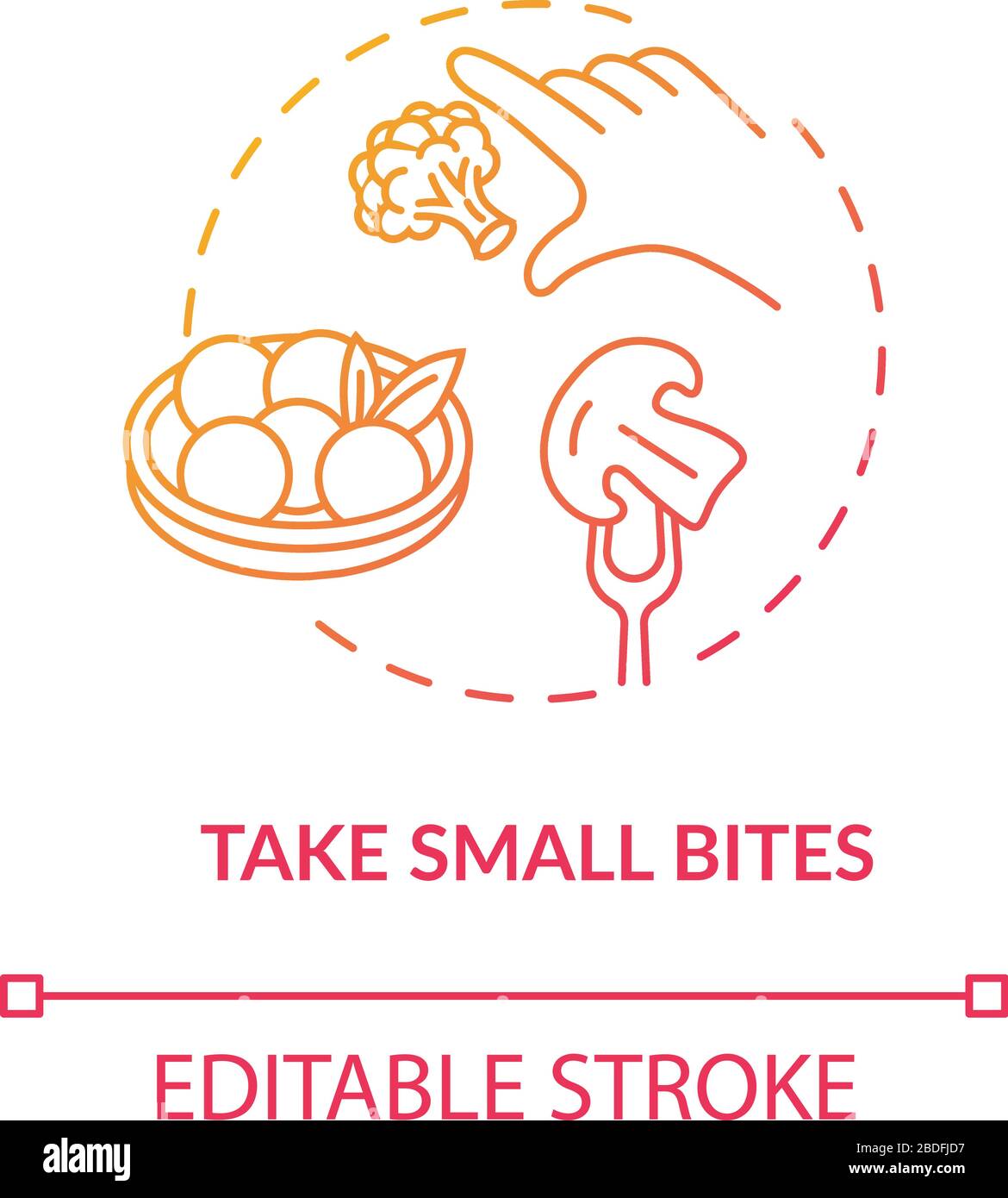 Take small bites concept icon. Mindful eating, conscious nutrition idea ...