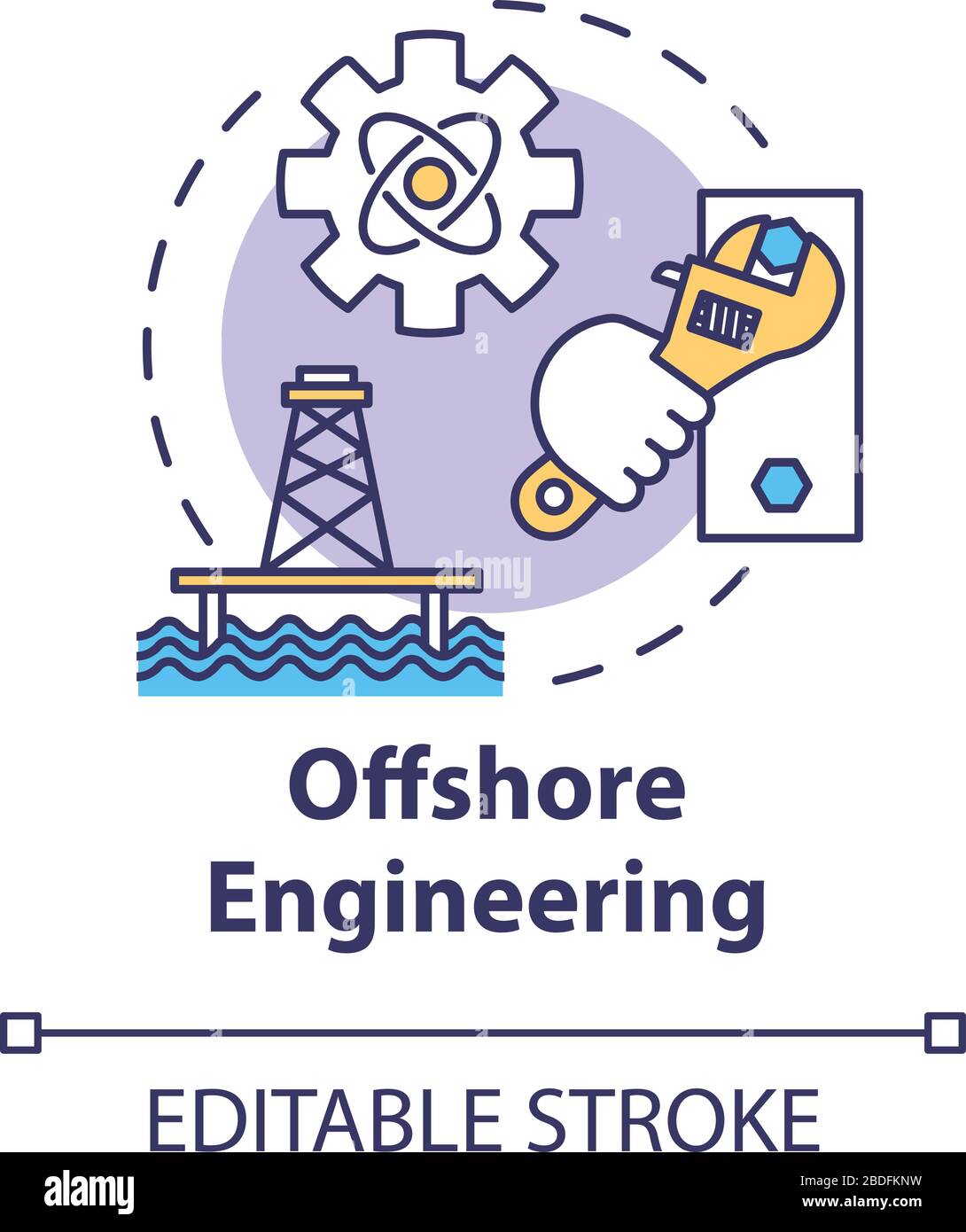 Offshore engineering concept icon. Oil rig maintenance work. Marine ...