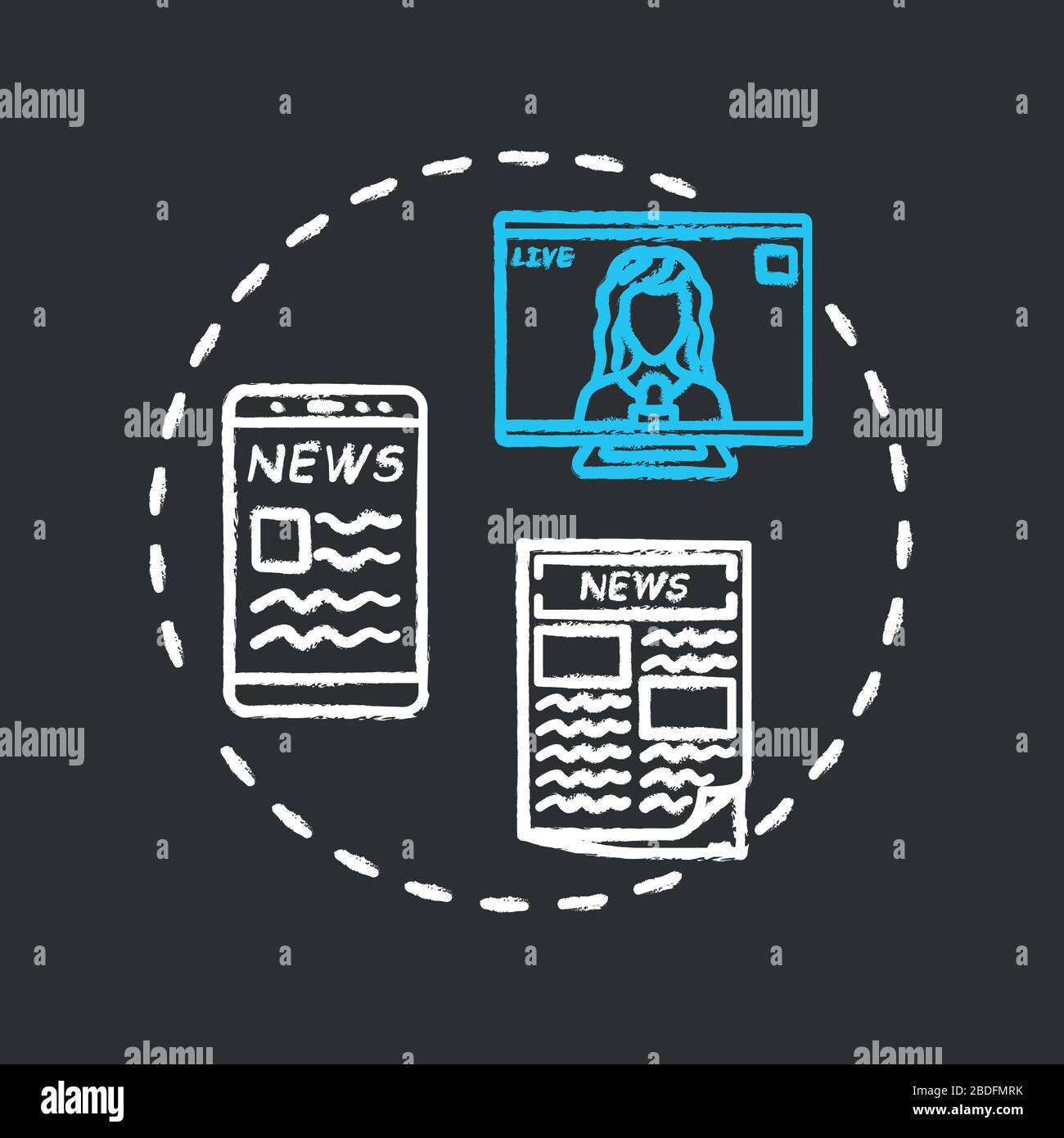 News chalk RGB color concept icon. Mass media, public press, journalism ...