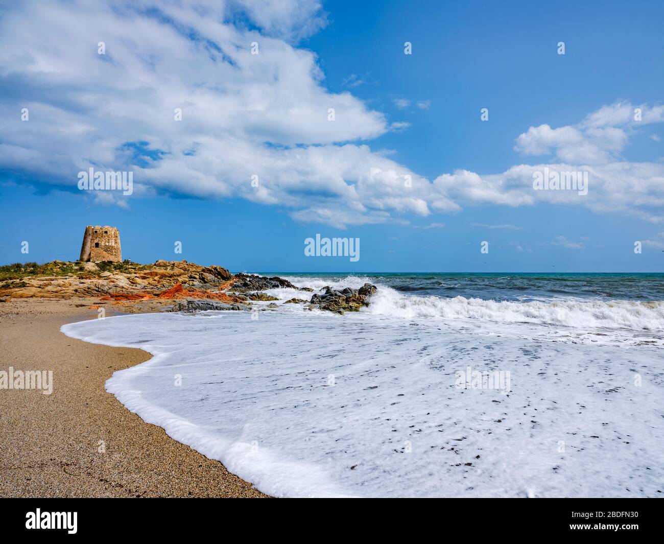 The symbol of the city of Bari Sardo, "Torre di Barì", a tower built on ...