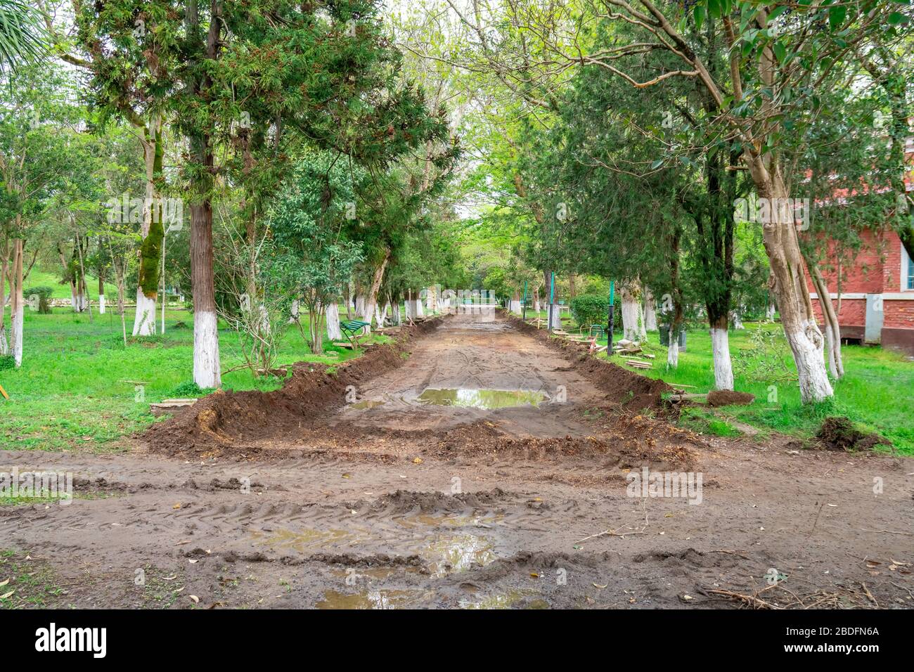 Repair of paths in park, repair work in Poti park Stock Photo - Alamy