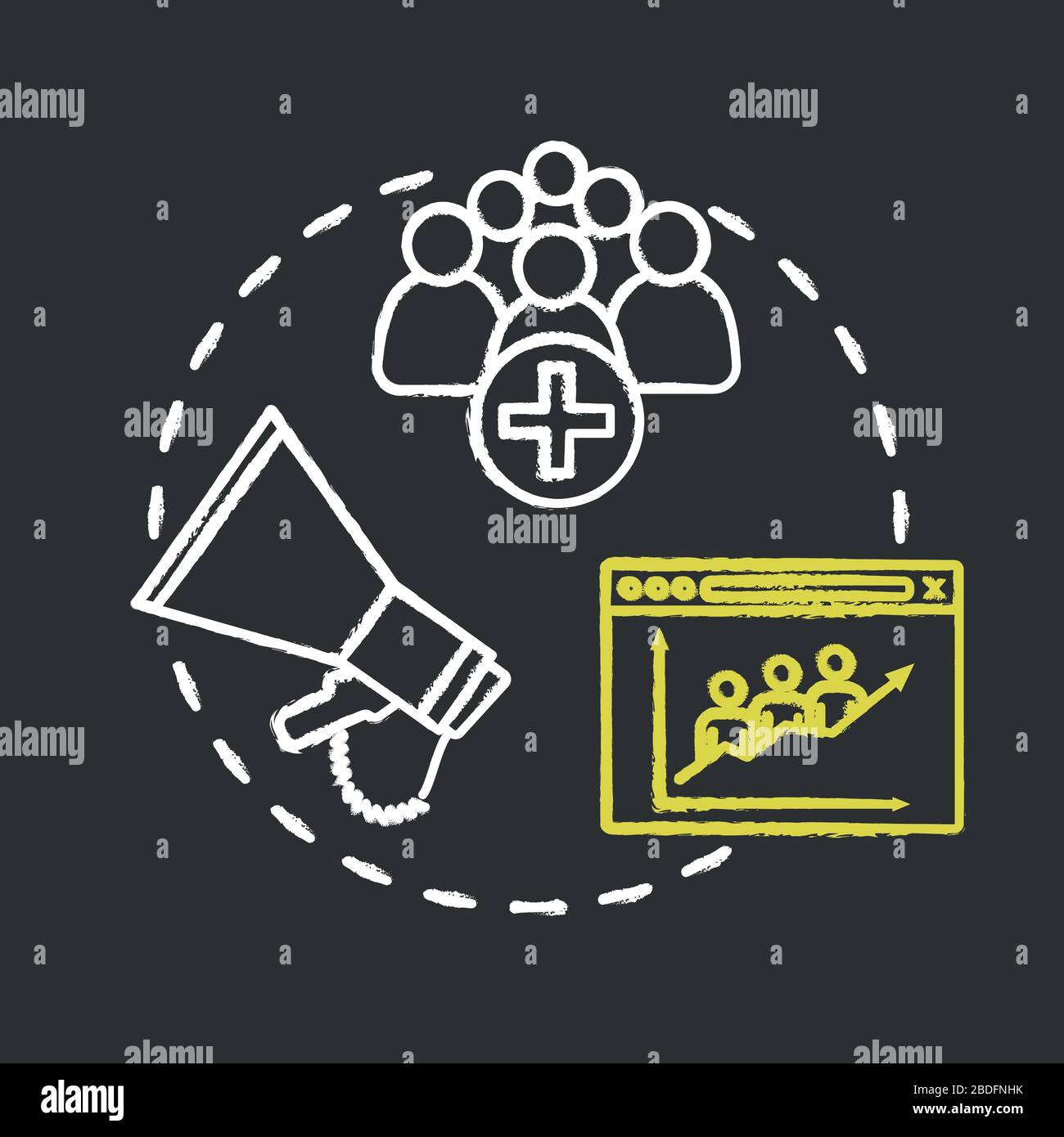Expanding customer base chalk RGB color concept icon. Audience ...