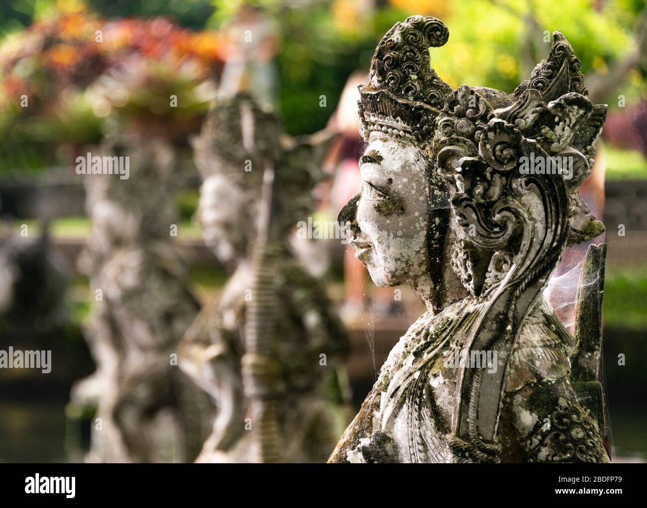 Horizontal close up view of beautiful statues in the water palace ...