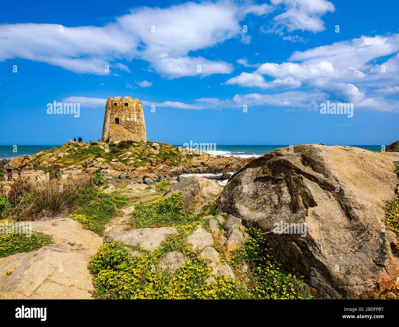 The symbol of the city of Bari Sardo, "Torre di Barì", a tower built on ...