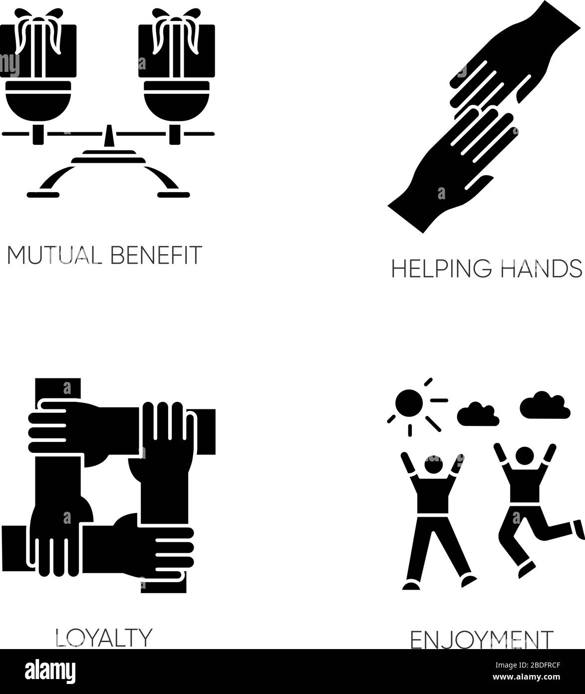 Friends togetherness black glyph icons set on white space. Friendship ...