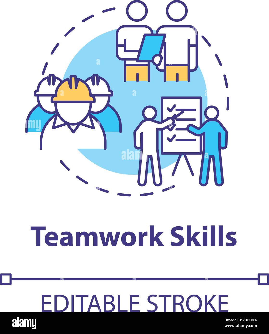 Teamwork skill concept icon. Technician group work. Soft skill for production worker. Marine ...