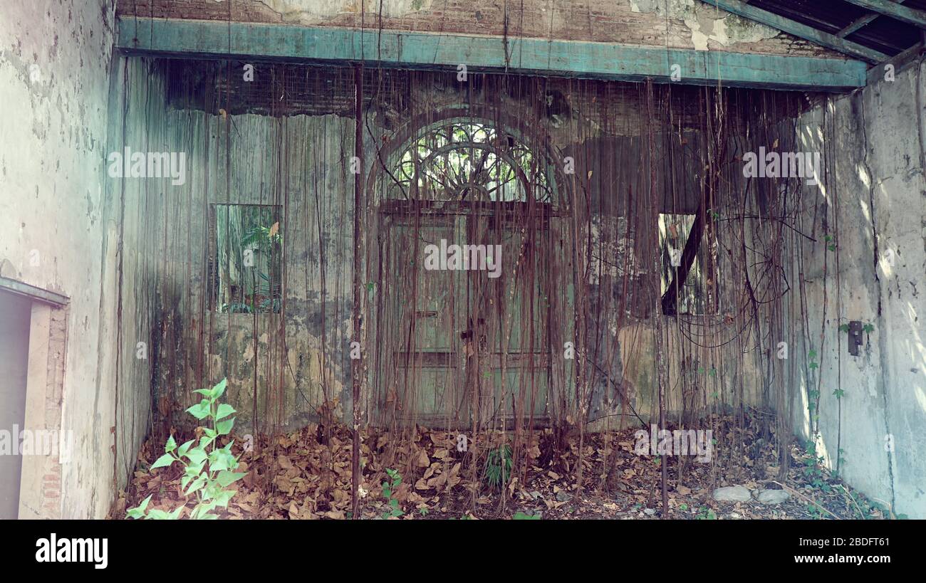 Old and rusty abandoned creepy house from front door Stock Photo - Alamy