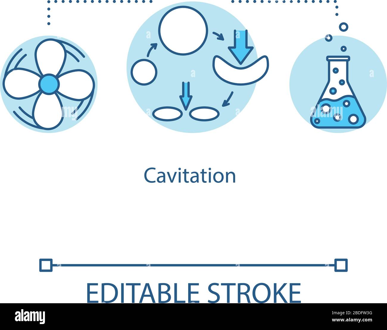 Cavitation concept icon. Rapid change in pressure process. Bubbles ... Cavitation concept icon. Rapid change in pressure process. Bubbles ...