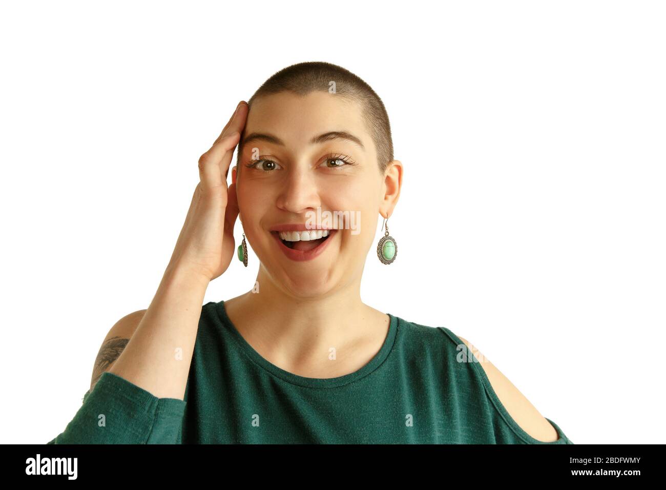 Laughting. Portrait of young caucasian woman with freaky appearance on ...