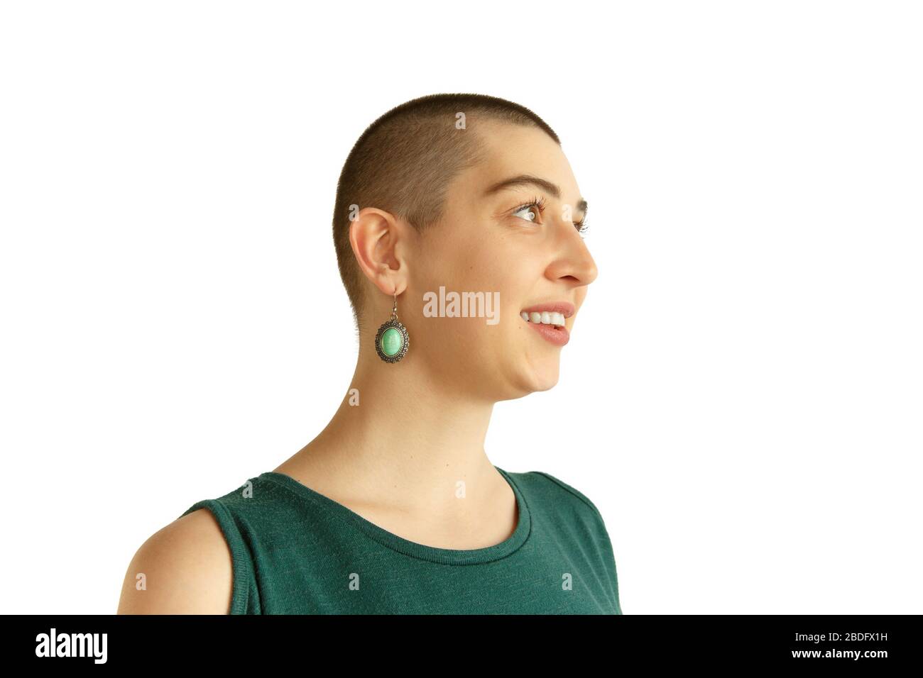 Smiling. Portrait of young caucasian woman with freaky appearance on ...