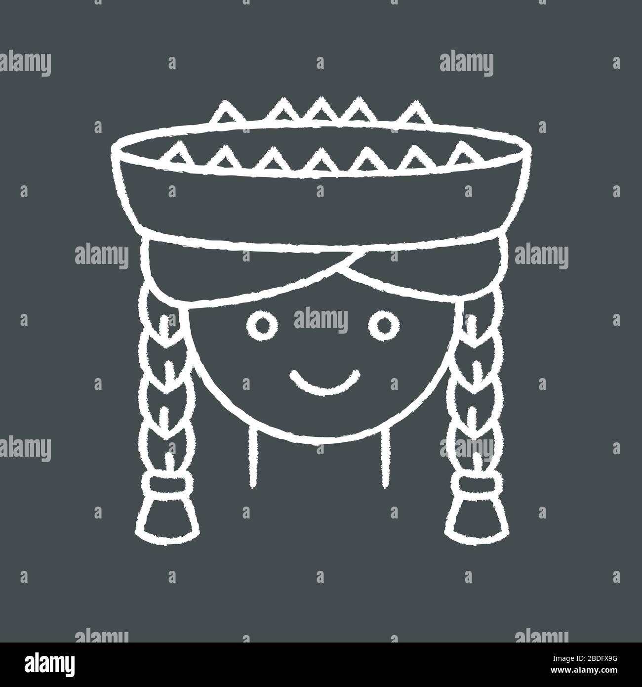 Peruvian girl chalk white icon on black background. Cute smiling woman ...