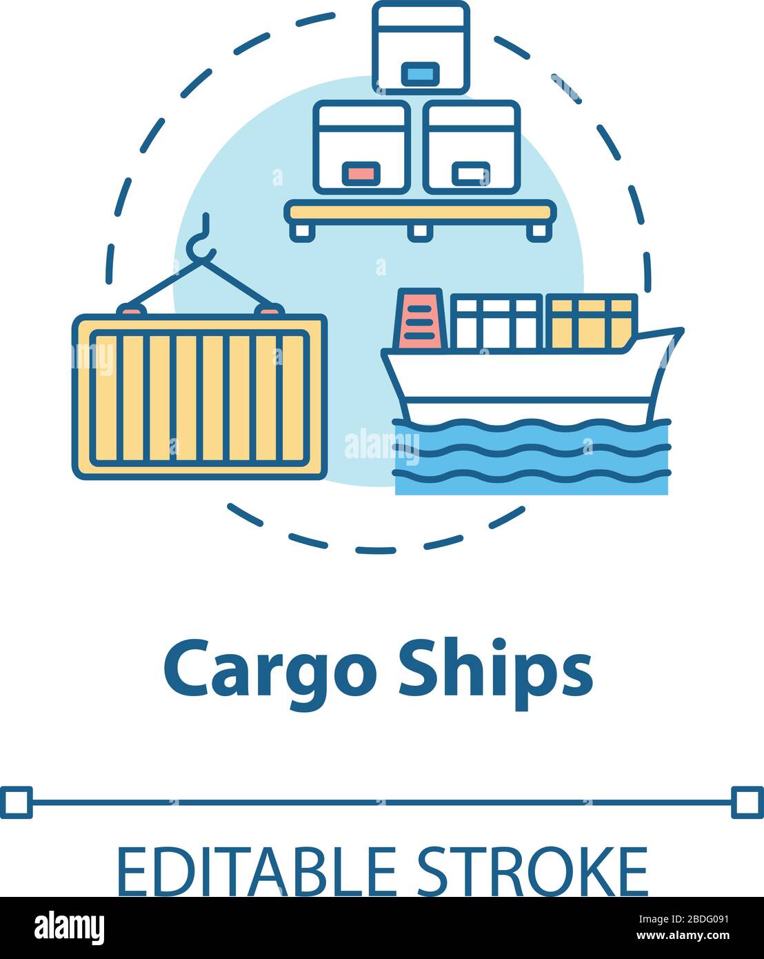 Cargo ship concept icon. Freight product distribution. Boat shipment ...