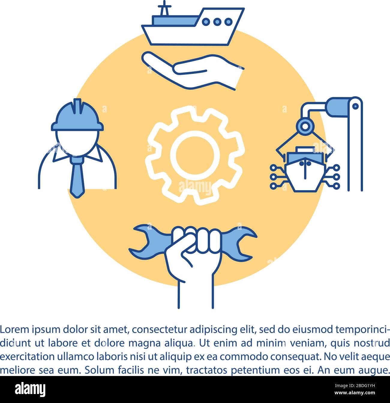 Marine engineer concept icon with text. Water vessel maintenance worker ...