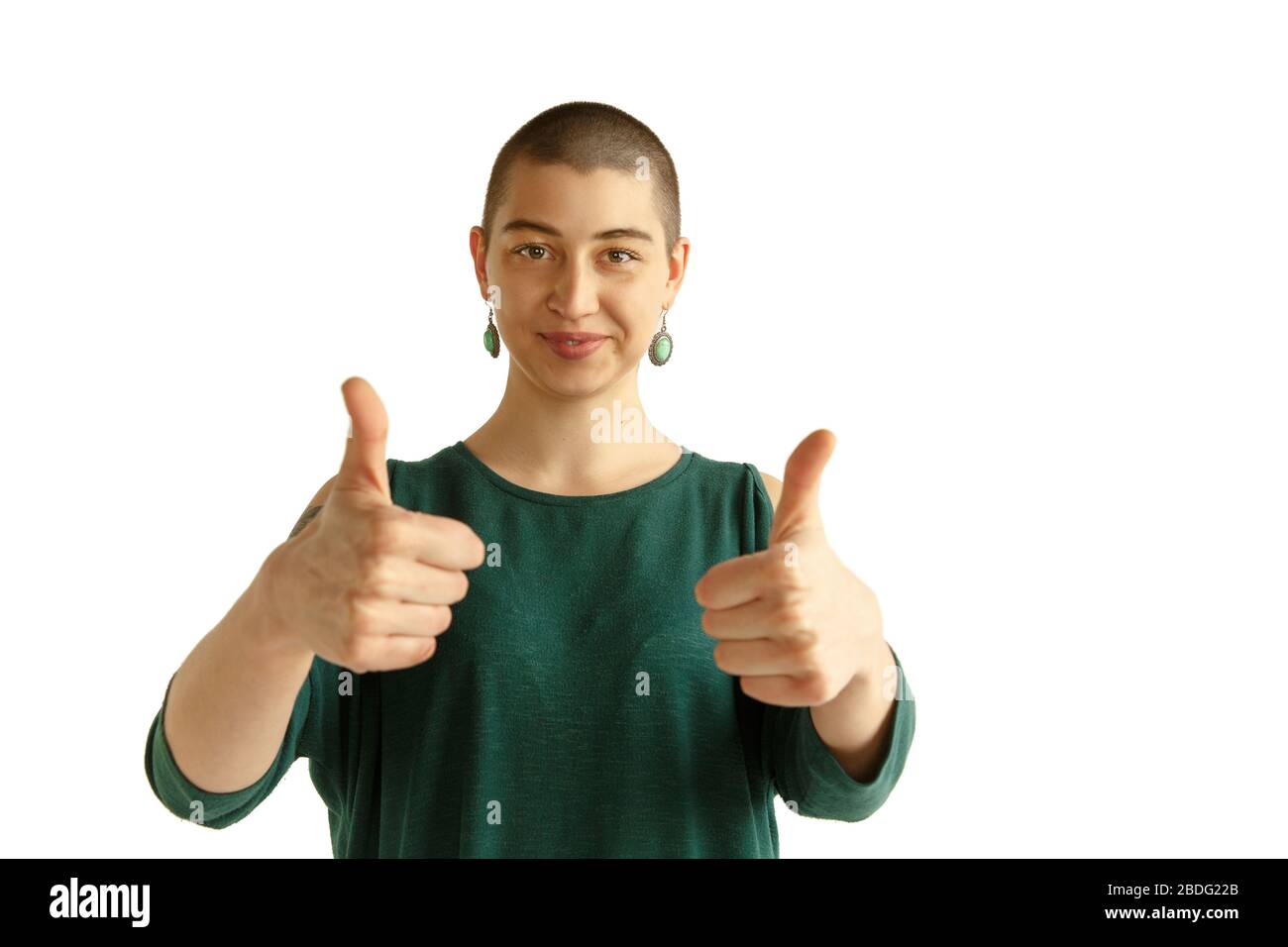 Thumbs up. Portrait of young caucasian woman with freaky appearance on ...