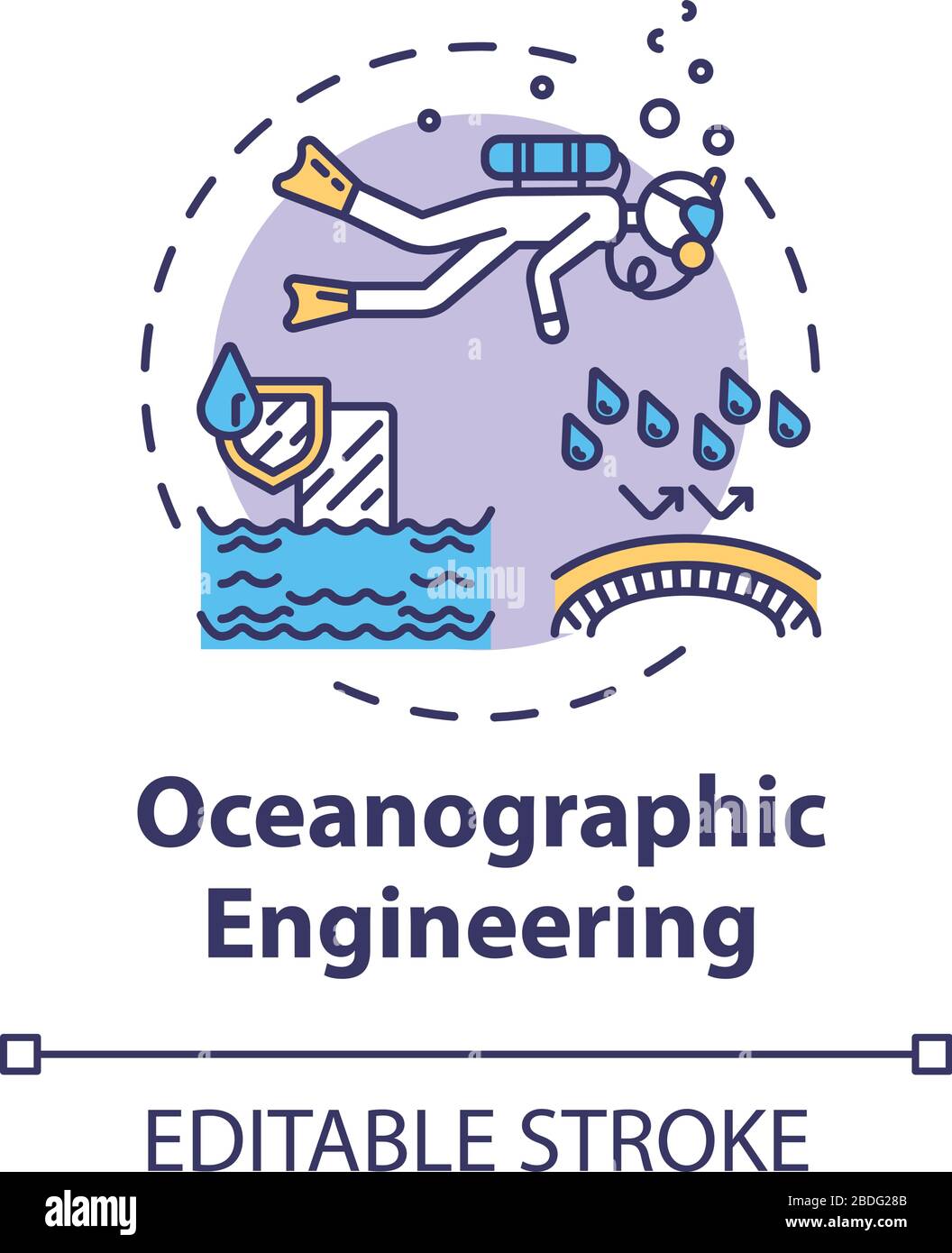 Oceanographic engineering concept icon. Exploring underwater ecosystem ...