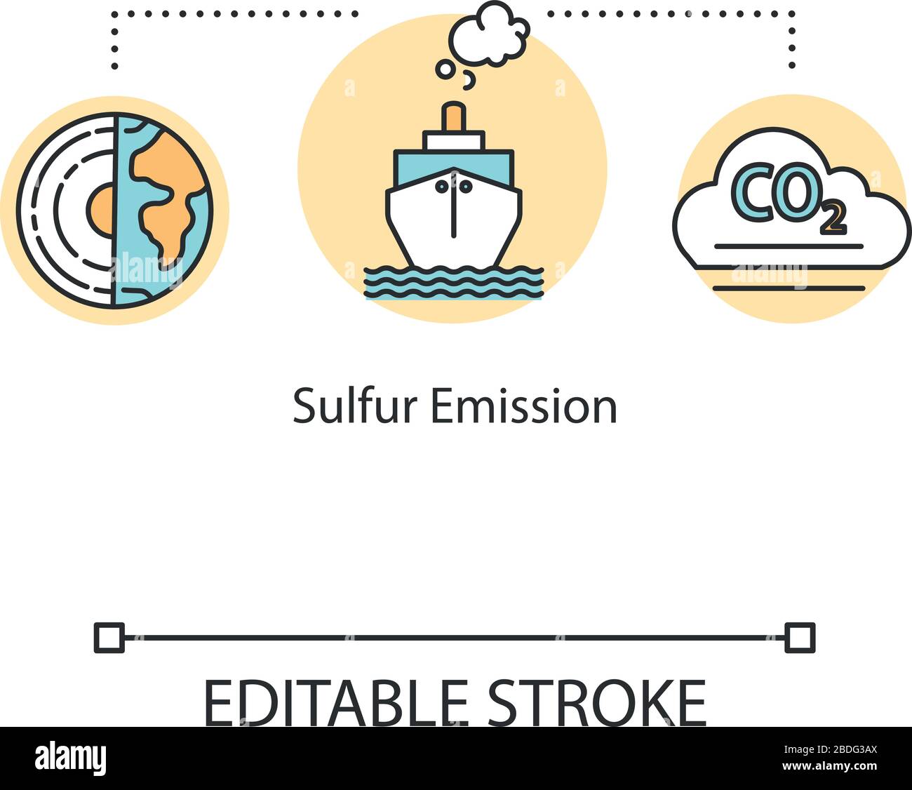 Sulfur emission concept icon. Smoke from ship pipes. Global impact from ...