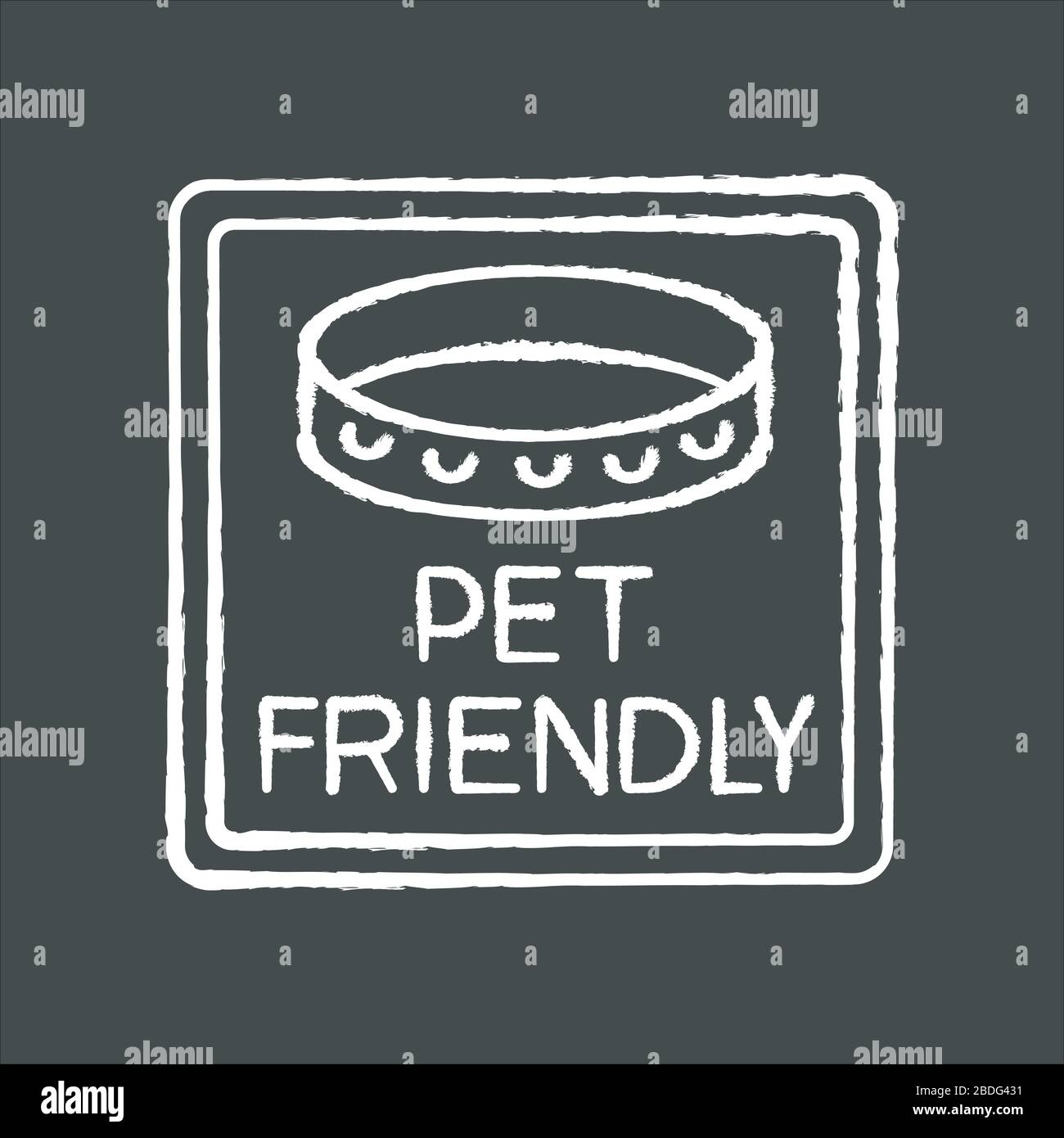 Pet friendly area sign chalk white icon on black background. Domestic ...