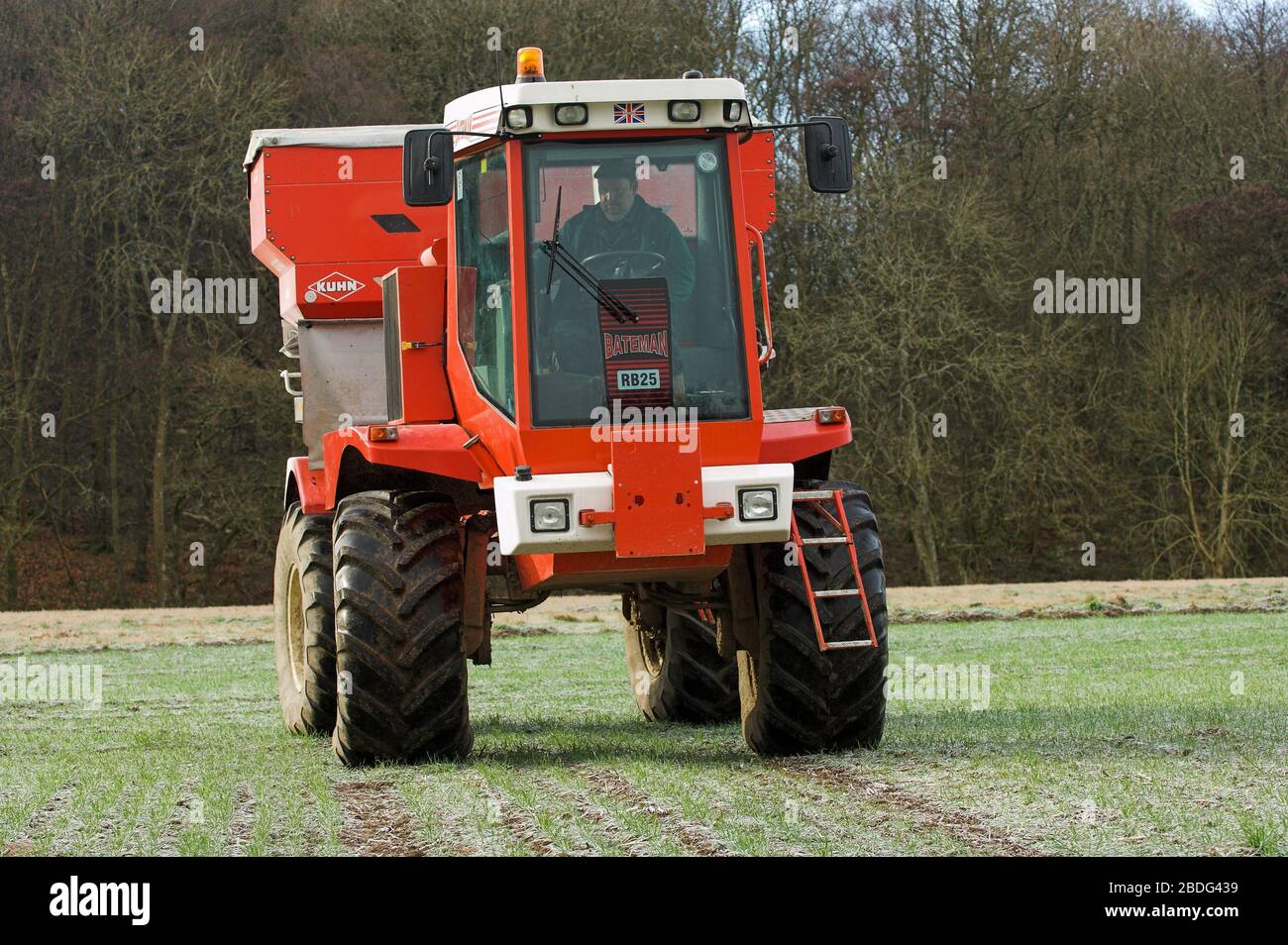 Bateman RB25 fitted with a fertliser spreader applying nitrogen to a ...