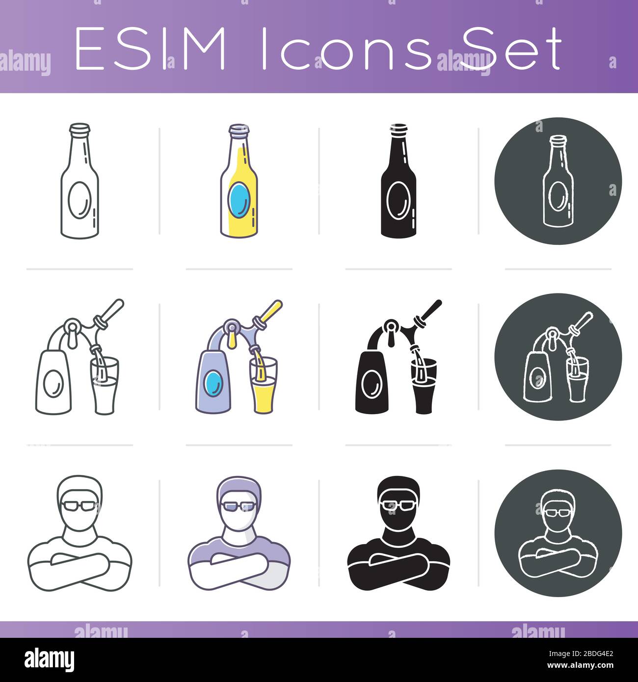 Night club party icons set. Linear, black and RGB color styles ...