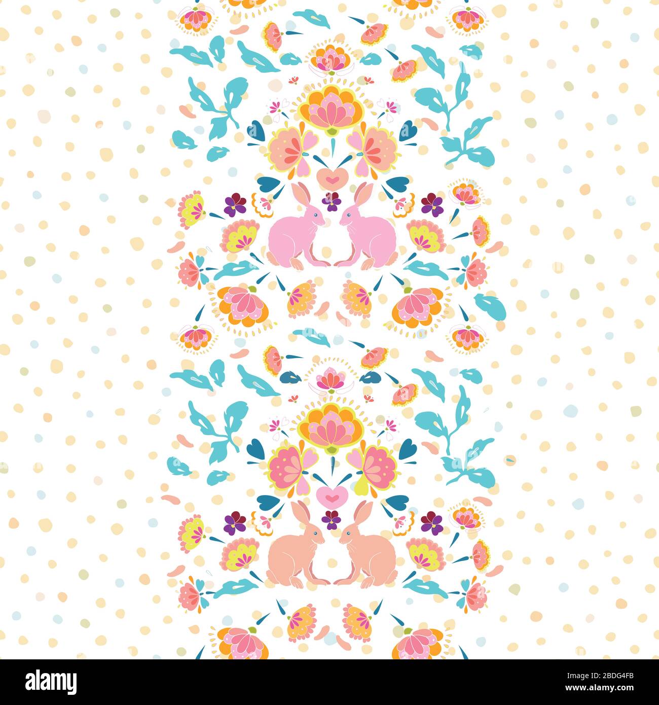 Vector folk art boho easter bunny vertical border on white dotted ...