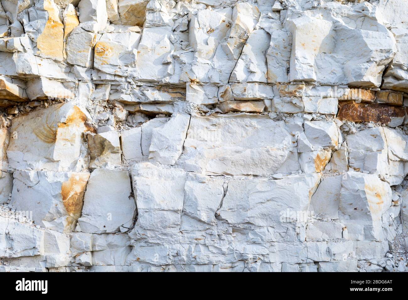 close up of outcrop of limestone rocks with visible effects of ...