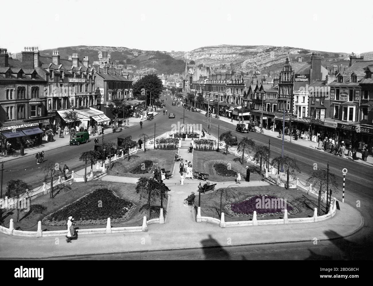 Llandudno, Mostyn Street c1935 Stock Photo - Alamy