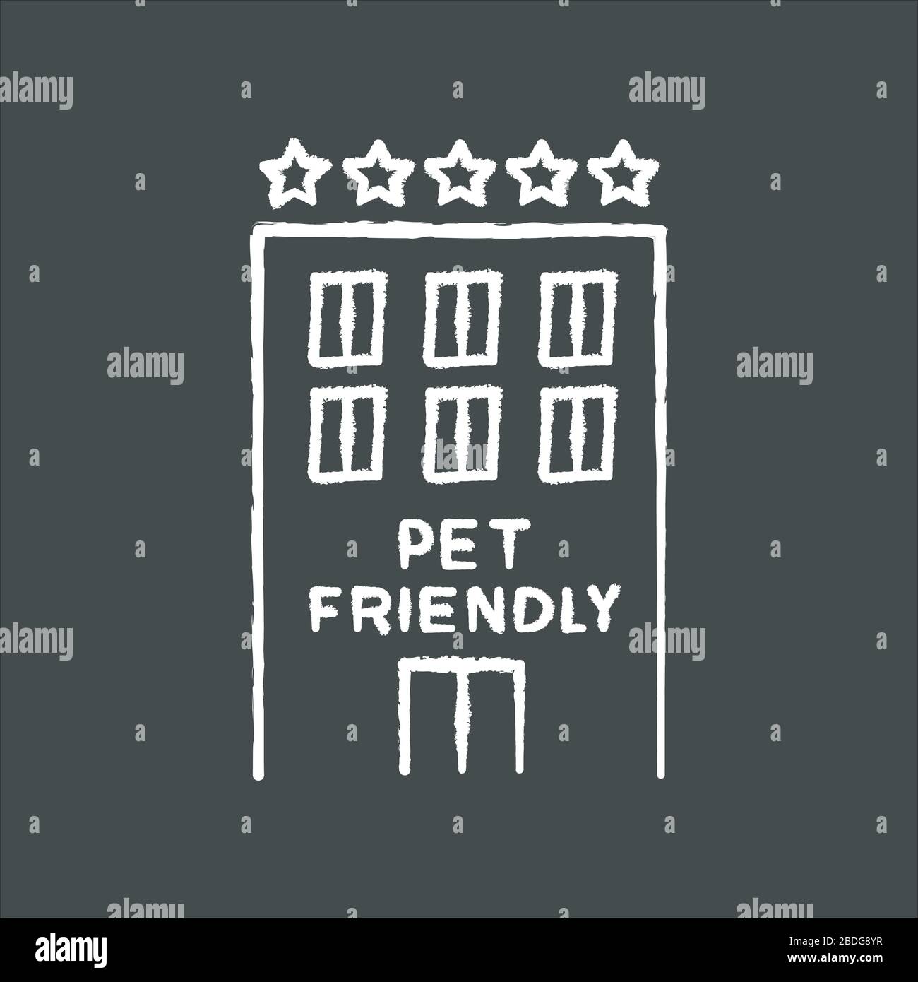 Pet friendly motel exterior chalk white icon on black background ...