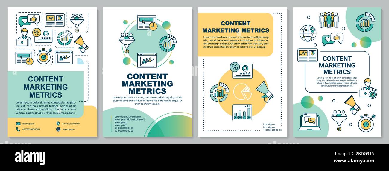 Content marketing metrics brochure template. SMM efficiency analysis. Flyer, booklet, leaflet ...