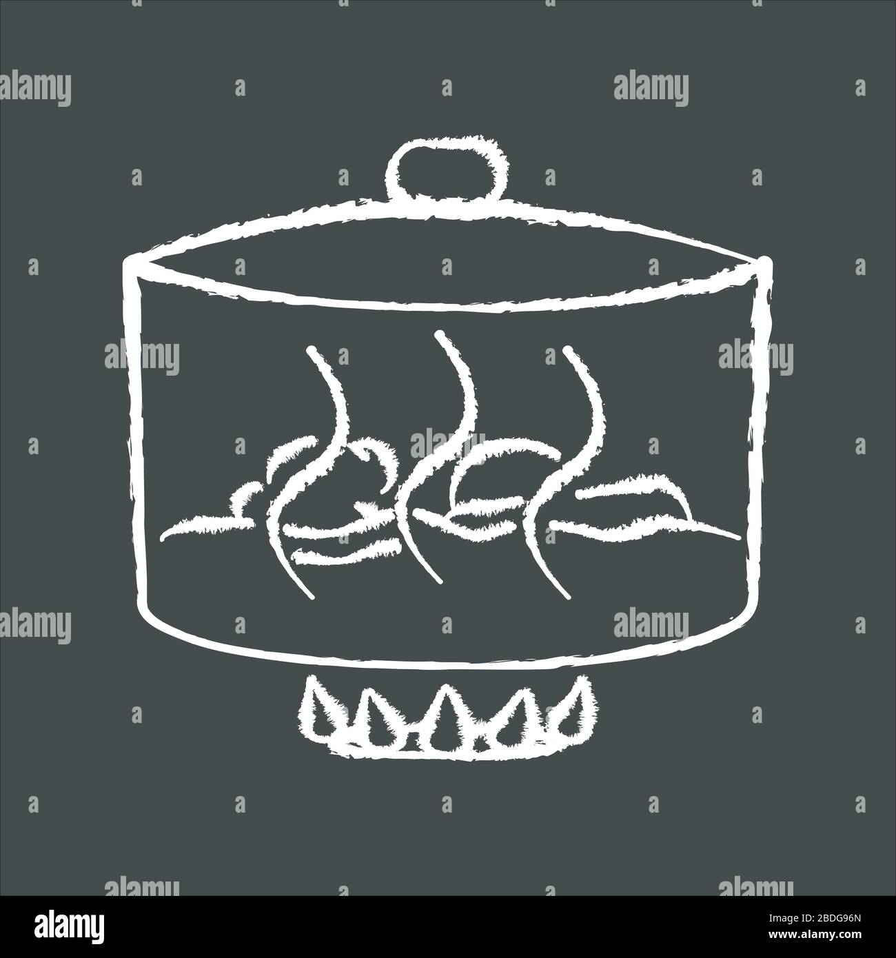 Stewing chalk white icon on black background. Delicious gravy, goulash ...