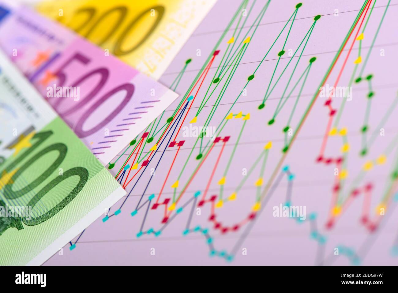 chart of stock market and banknotes of european currency Euro Stock ...