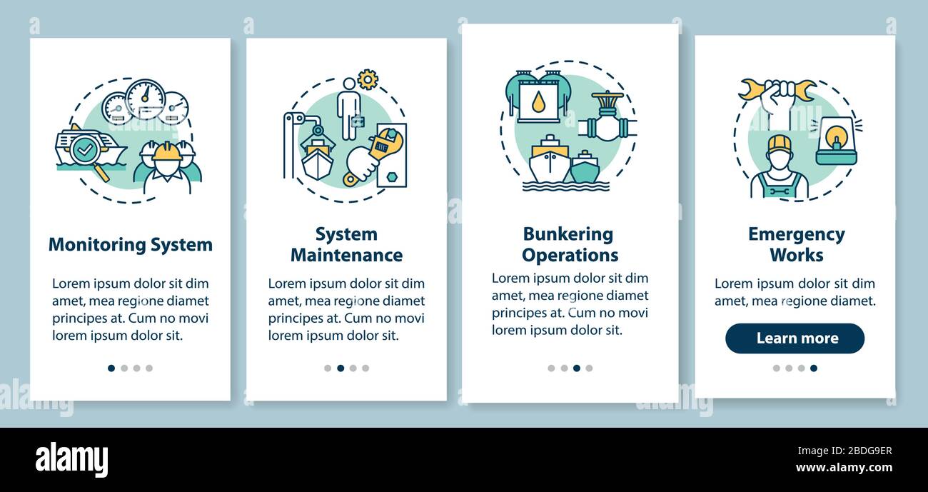 Marine engineering onboarding mobile app page screen with concepts ...