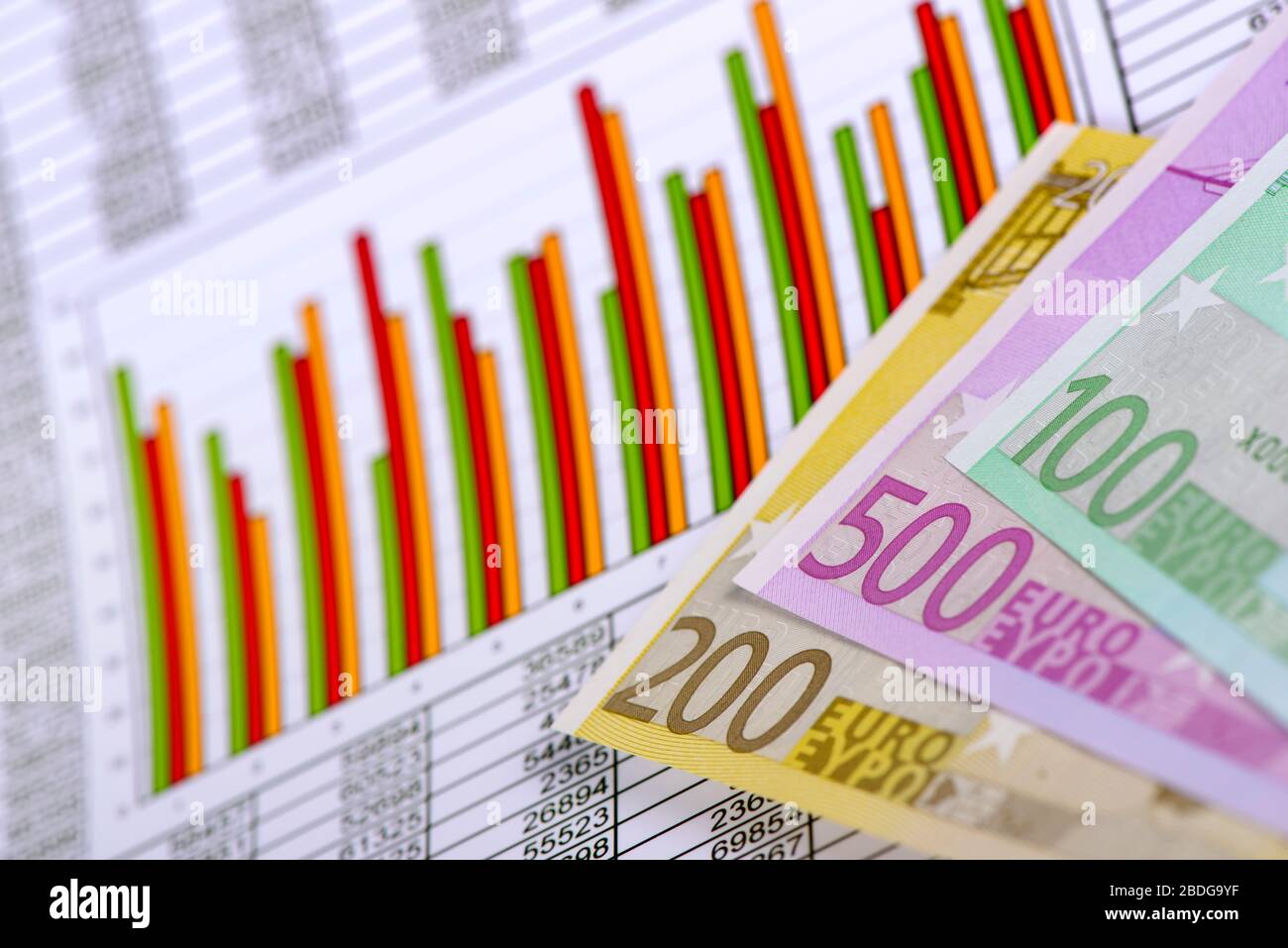 chart of stock market and banknotes of european currency Euro Stock ...